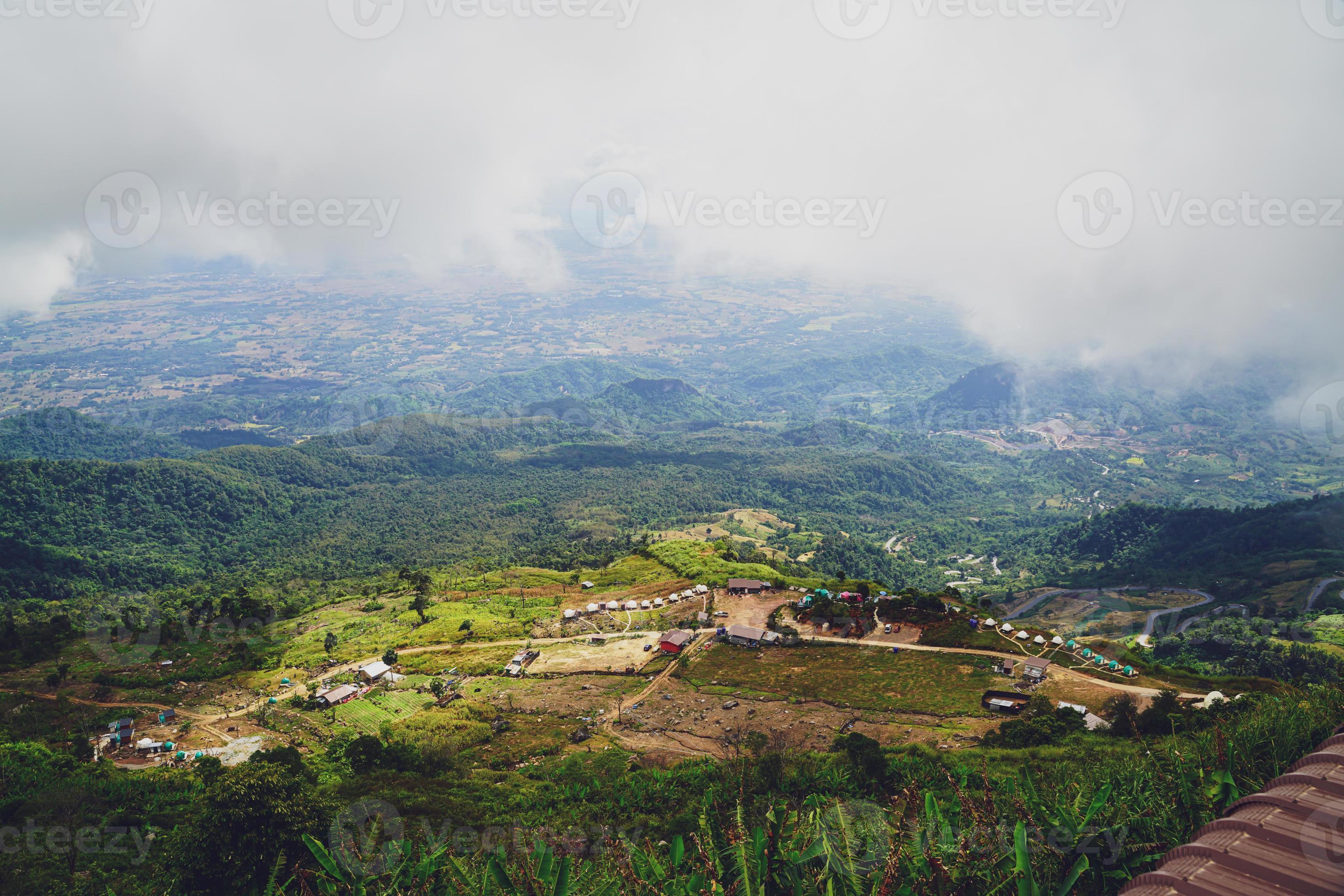 High view from Phu Thap Boek Mountain Phetchabun Province, Thailand. Cold weather, high ...