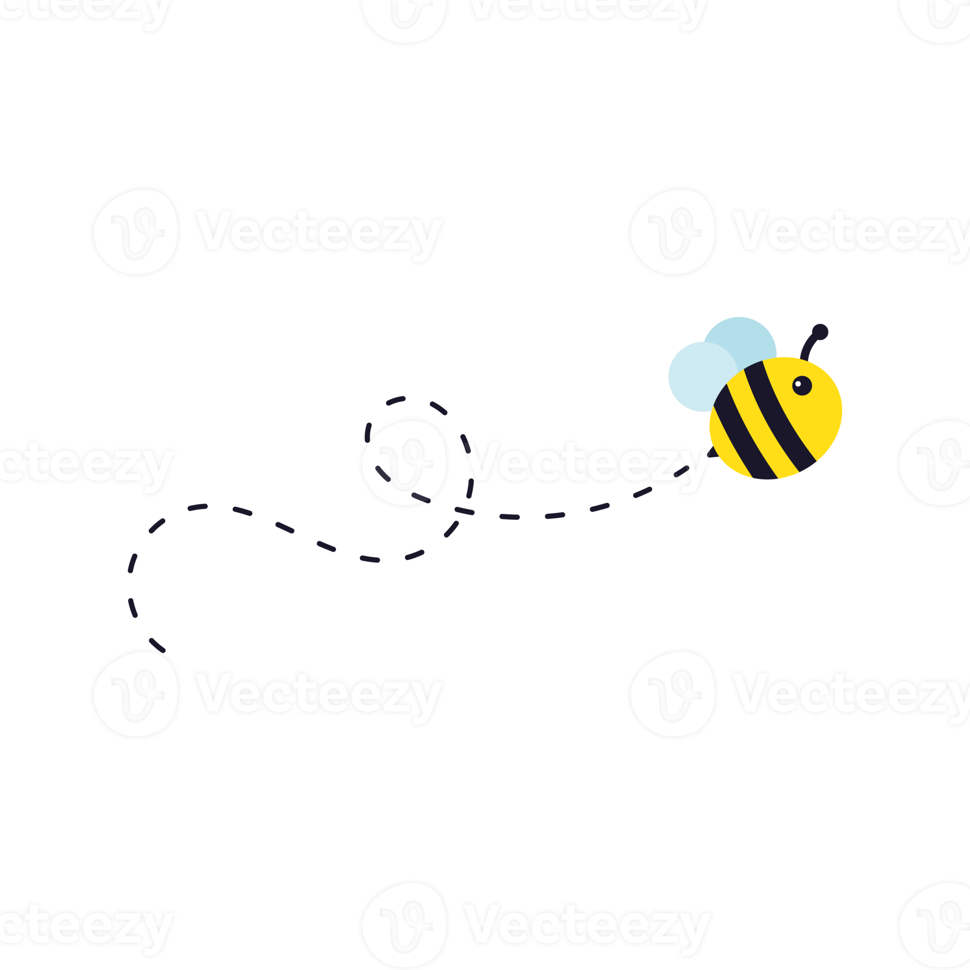 Bee flying path. A bee flying in a dotted line The flight path of a bee to honey. 14568663 PNG