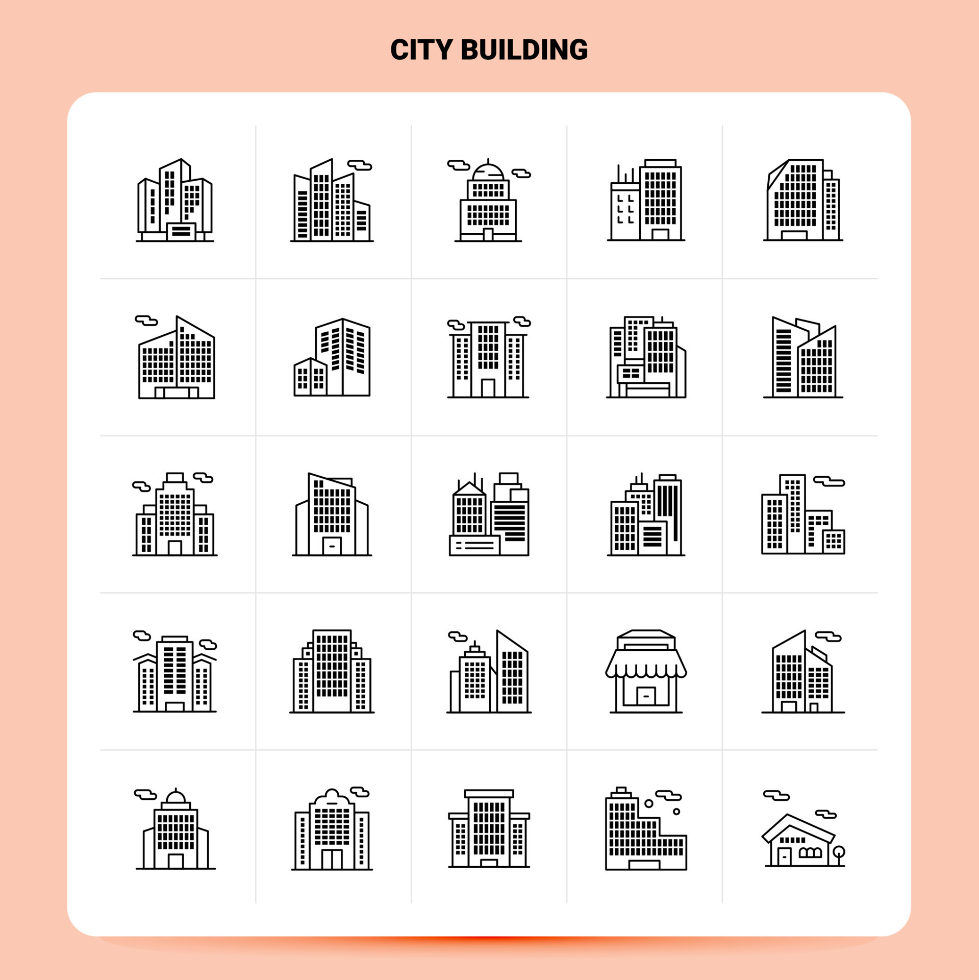 Outline 25 City Building Icon Set Vector Line Style Design Black Icons Set Linear Pictogram Pack