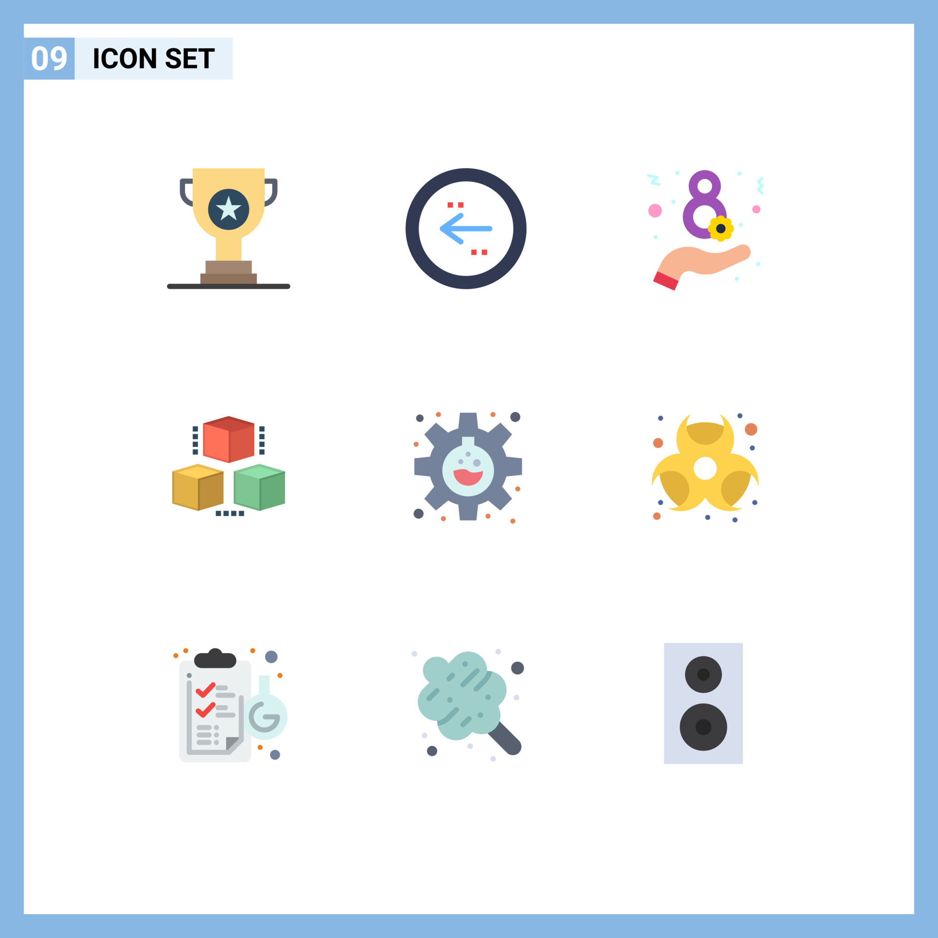 Group Of 9 Flat Colors Signs And Symbols For Flask Shepping Left Computing Box Editable Vector