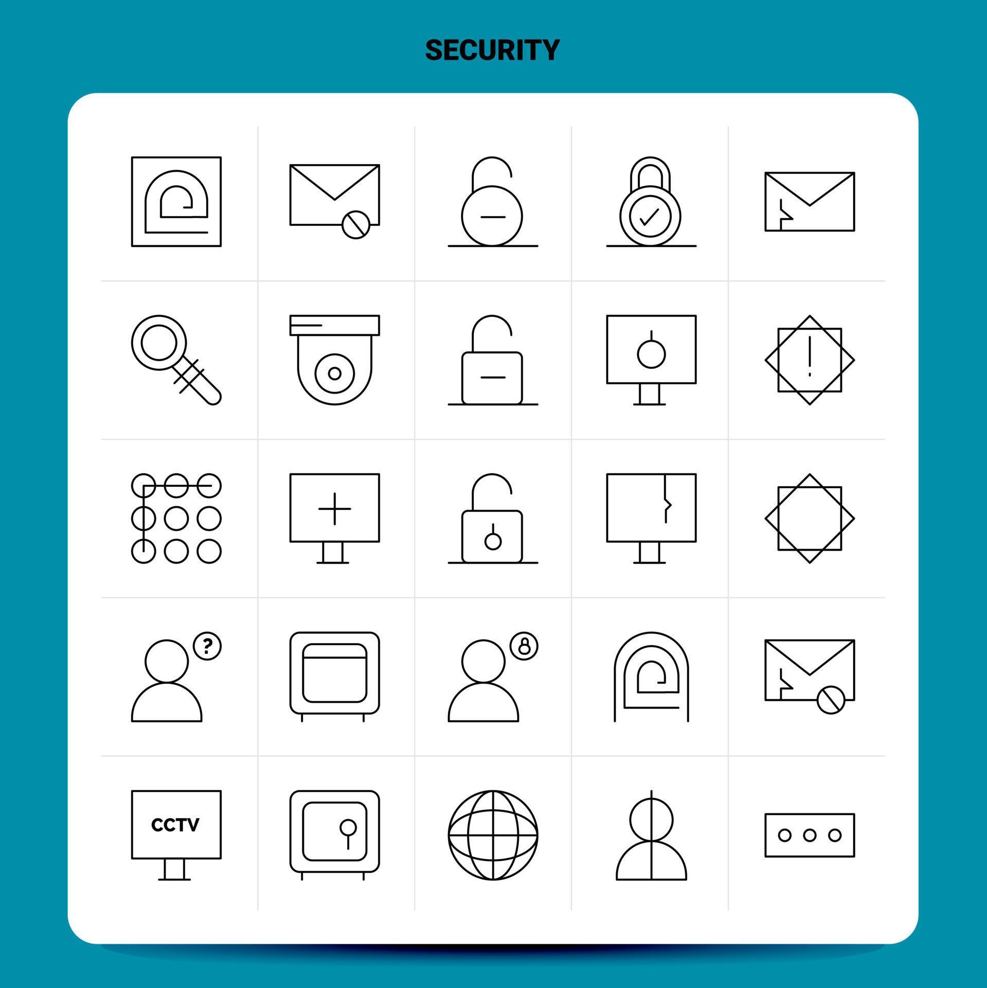 Outline 25 Security Icon Set Vector Line Style Design Black Icons Set
