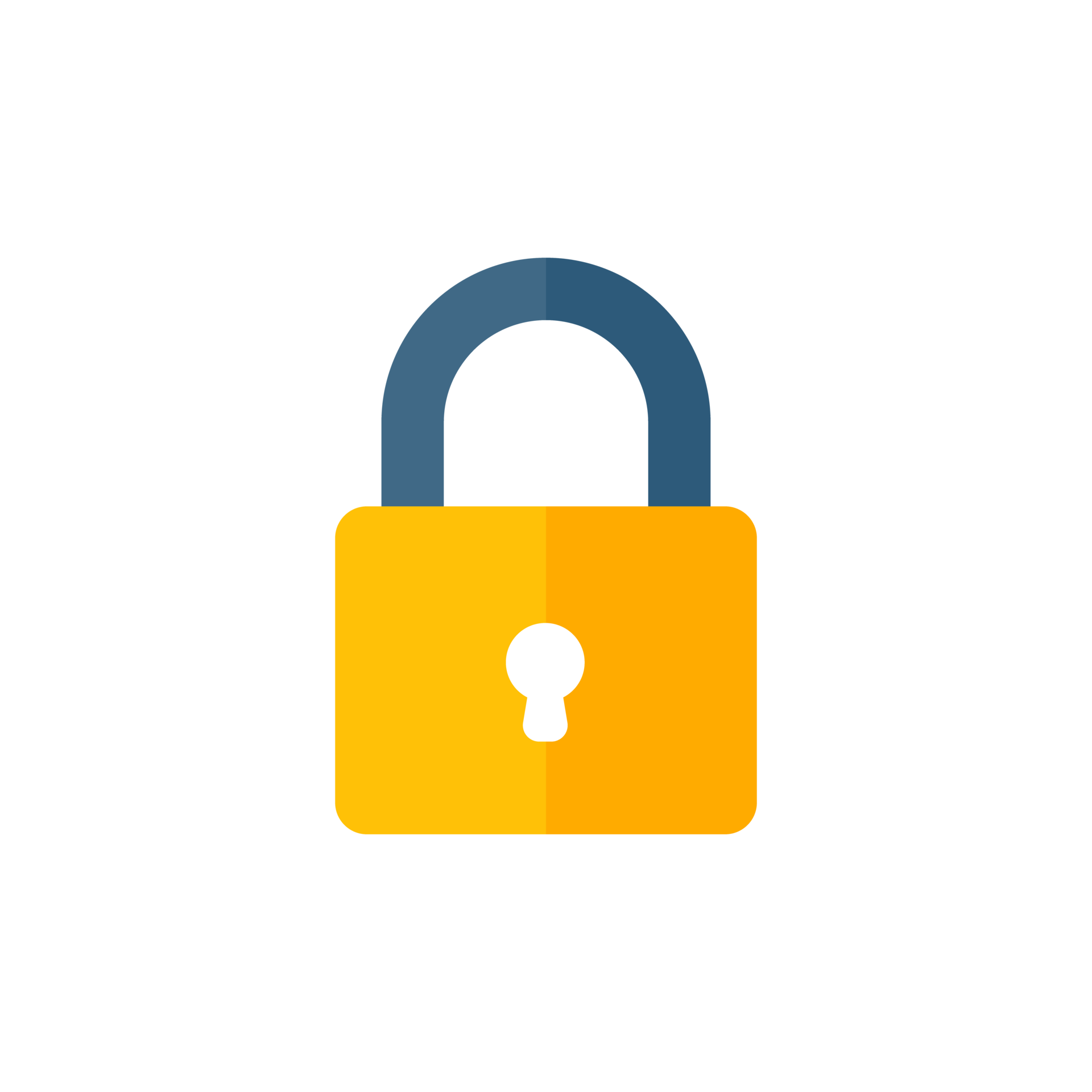 Yellow Padlock For Locking The Information On The Computer Data