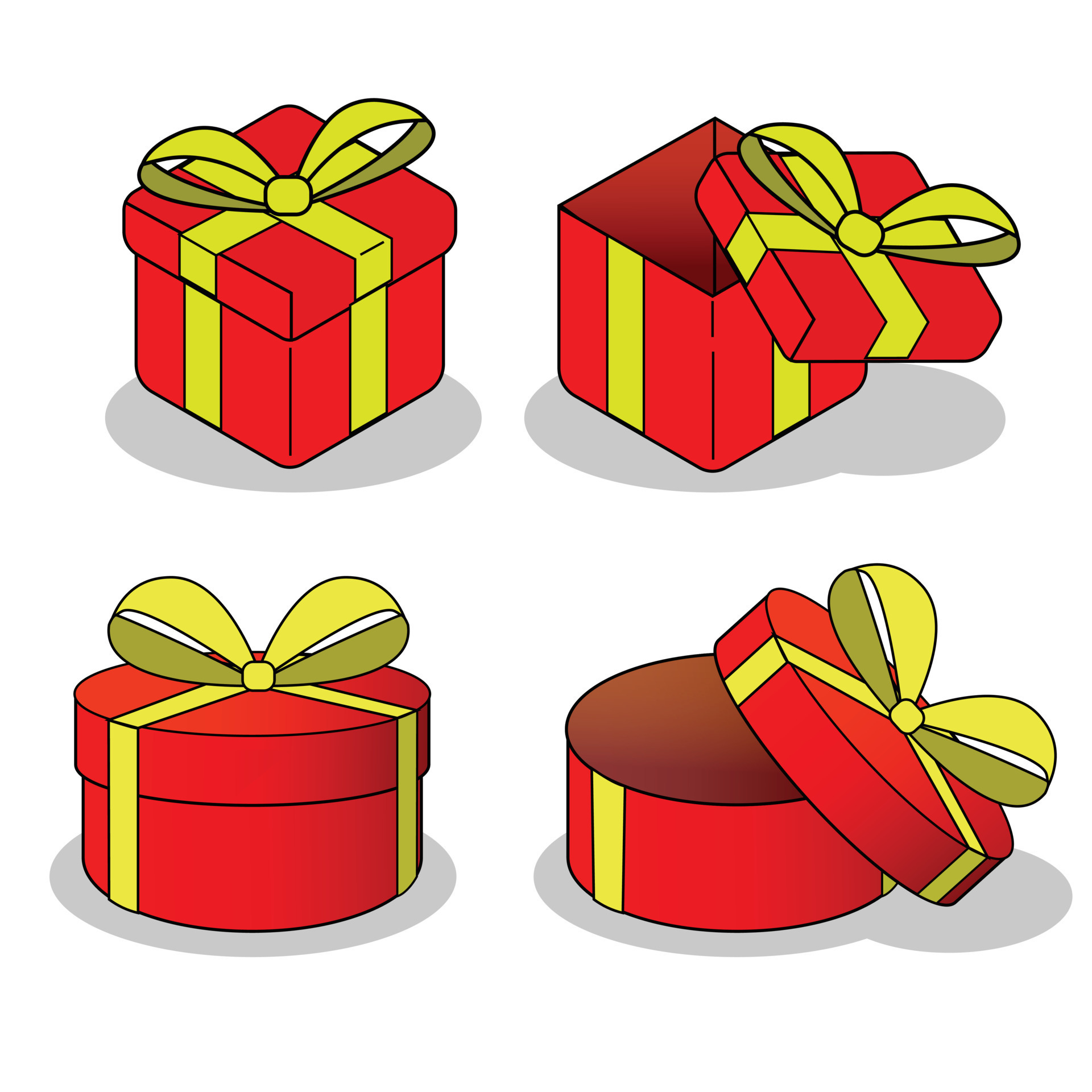 3d Gift box opened and closed gift box rectangle and circle shape ...
