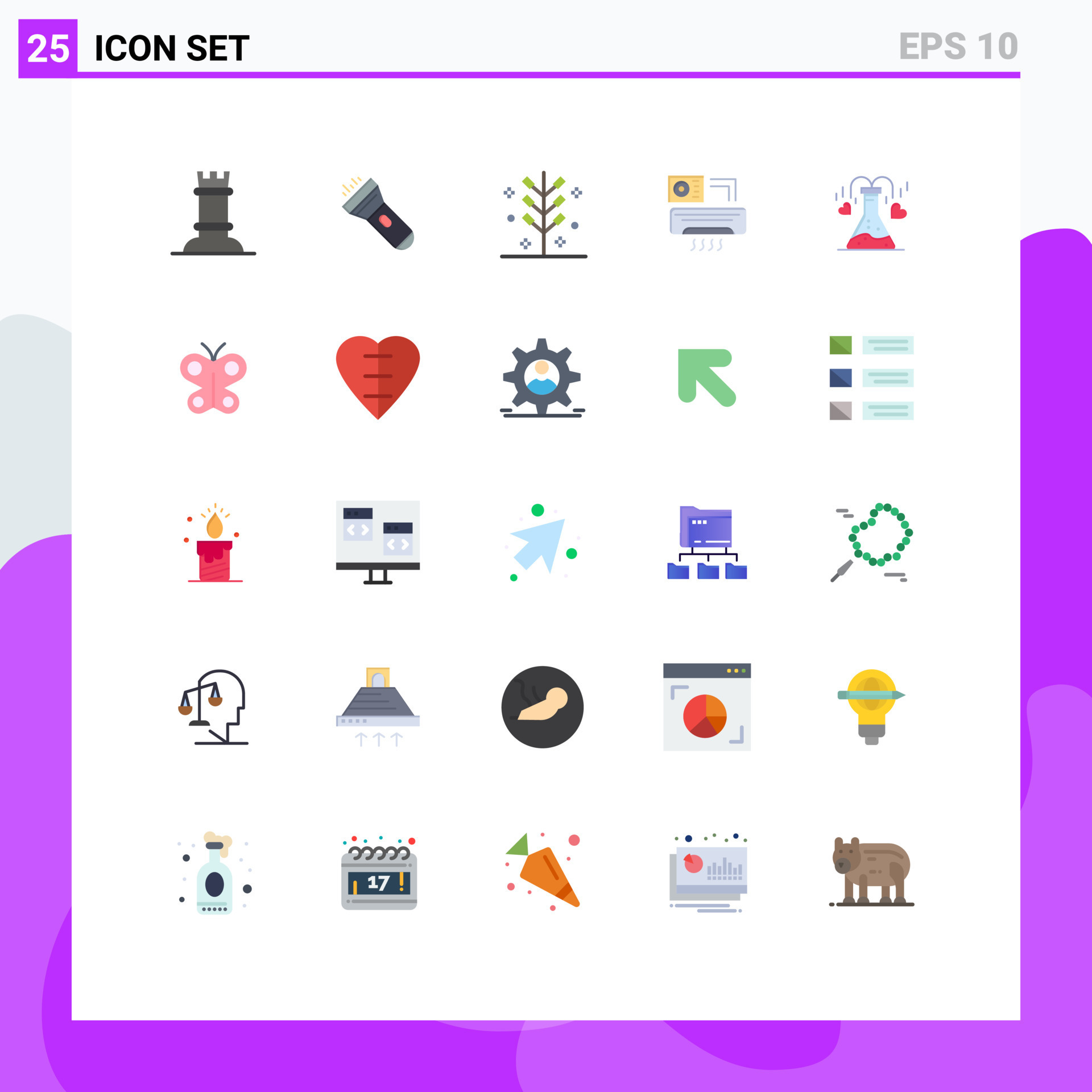 Group Of 25 Flat Colors Signs And Symbols For Flask Room Cracker Ac Air Editable Vector Design