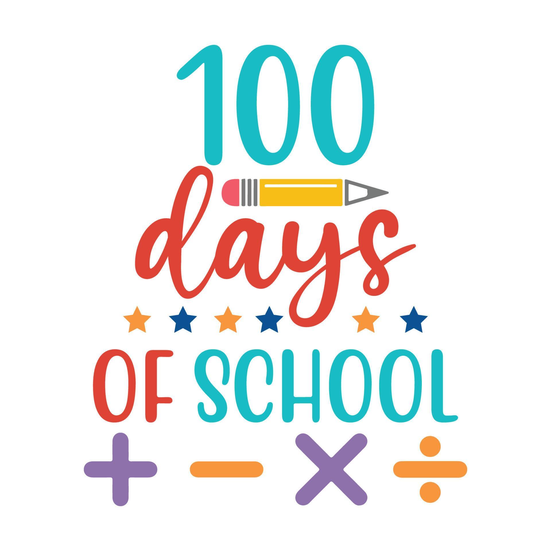 100 days of school Vector illustration with hand-drawn lettering on ...