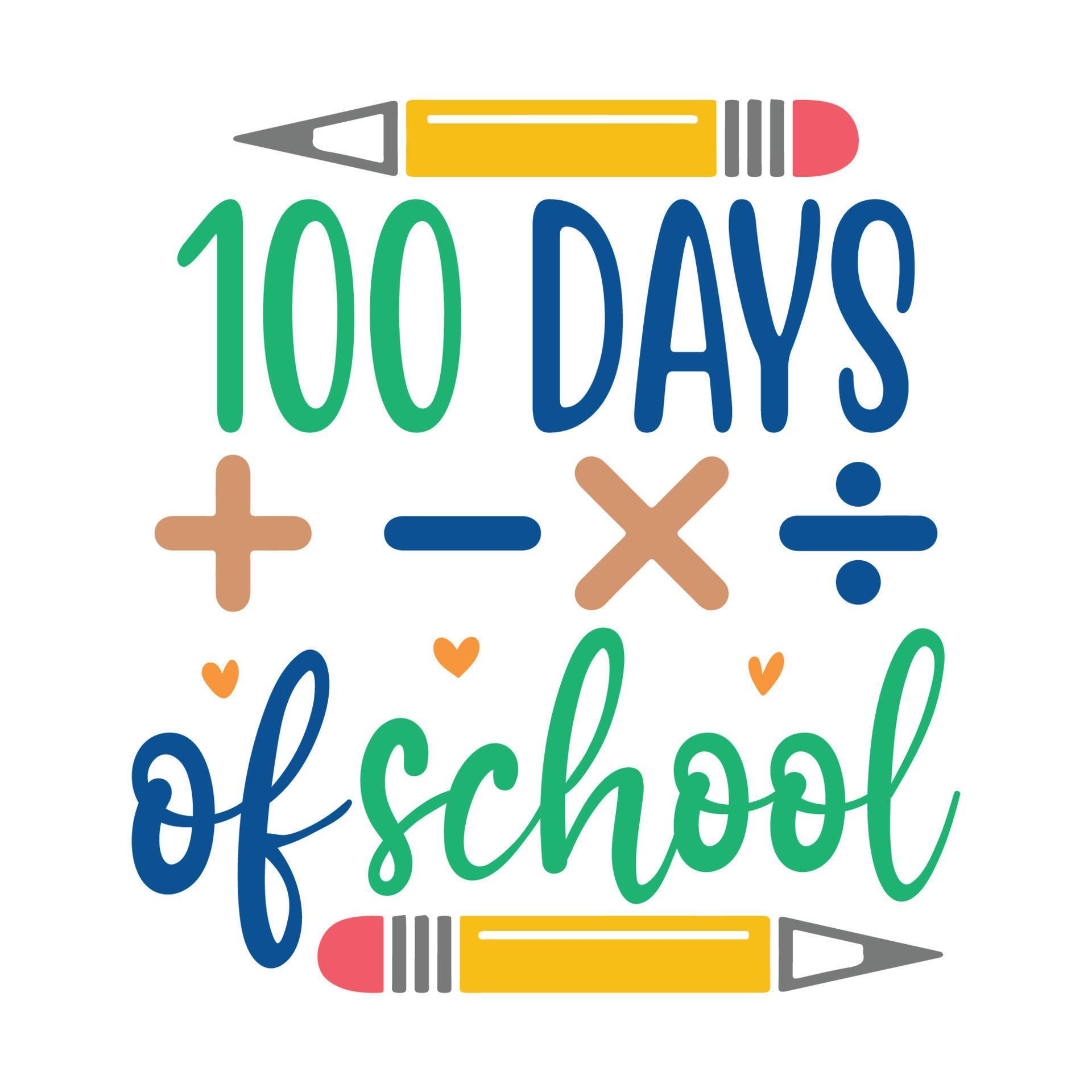 100 days of school Vector illustration with hand-drawn lettering on ...
