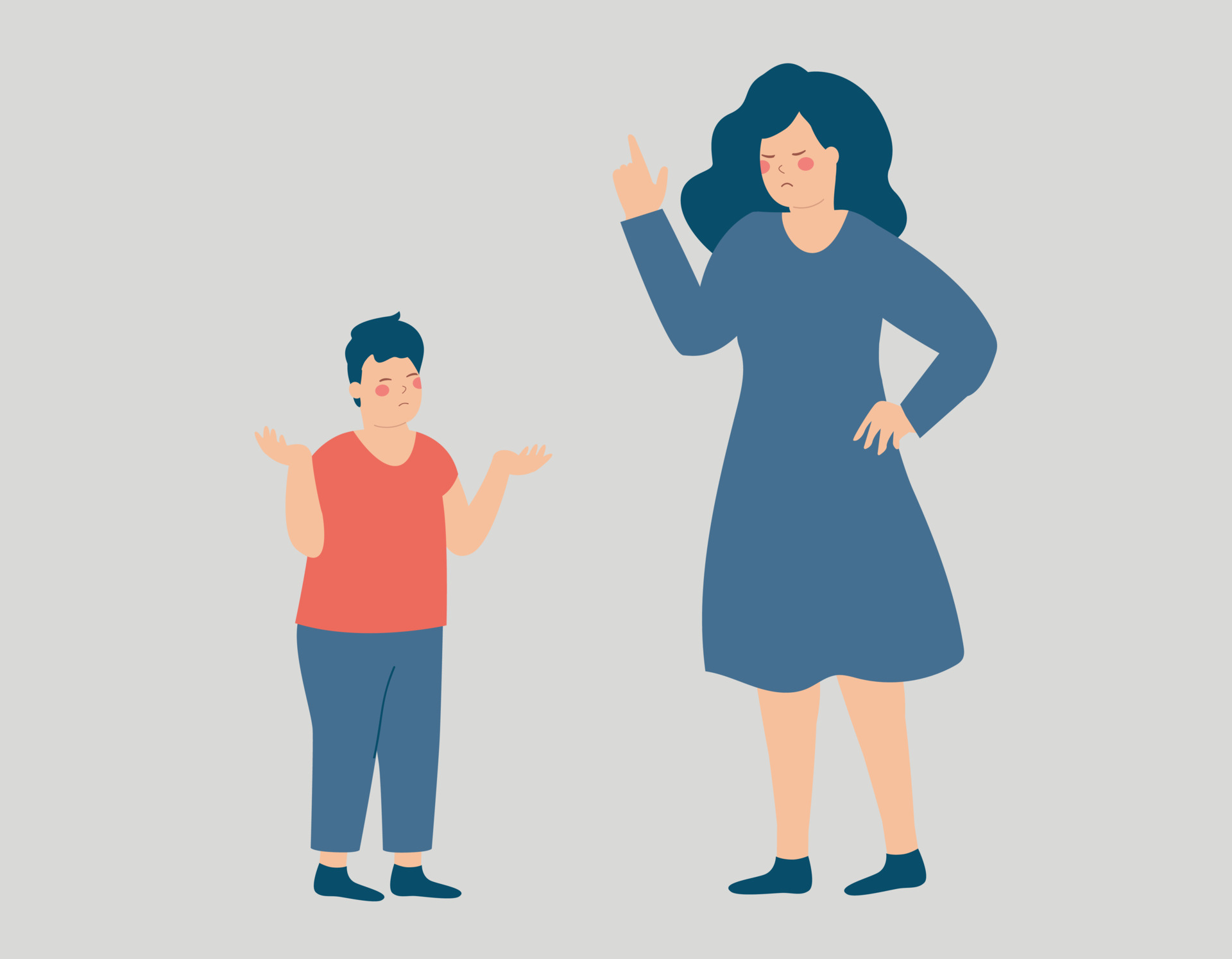 Angry parent having conflict with his boy. Furious mother screaming and yelling at his son. Mom ...