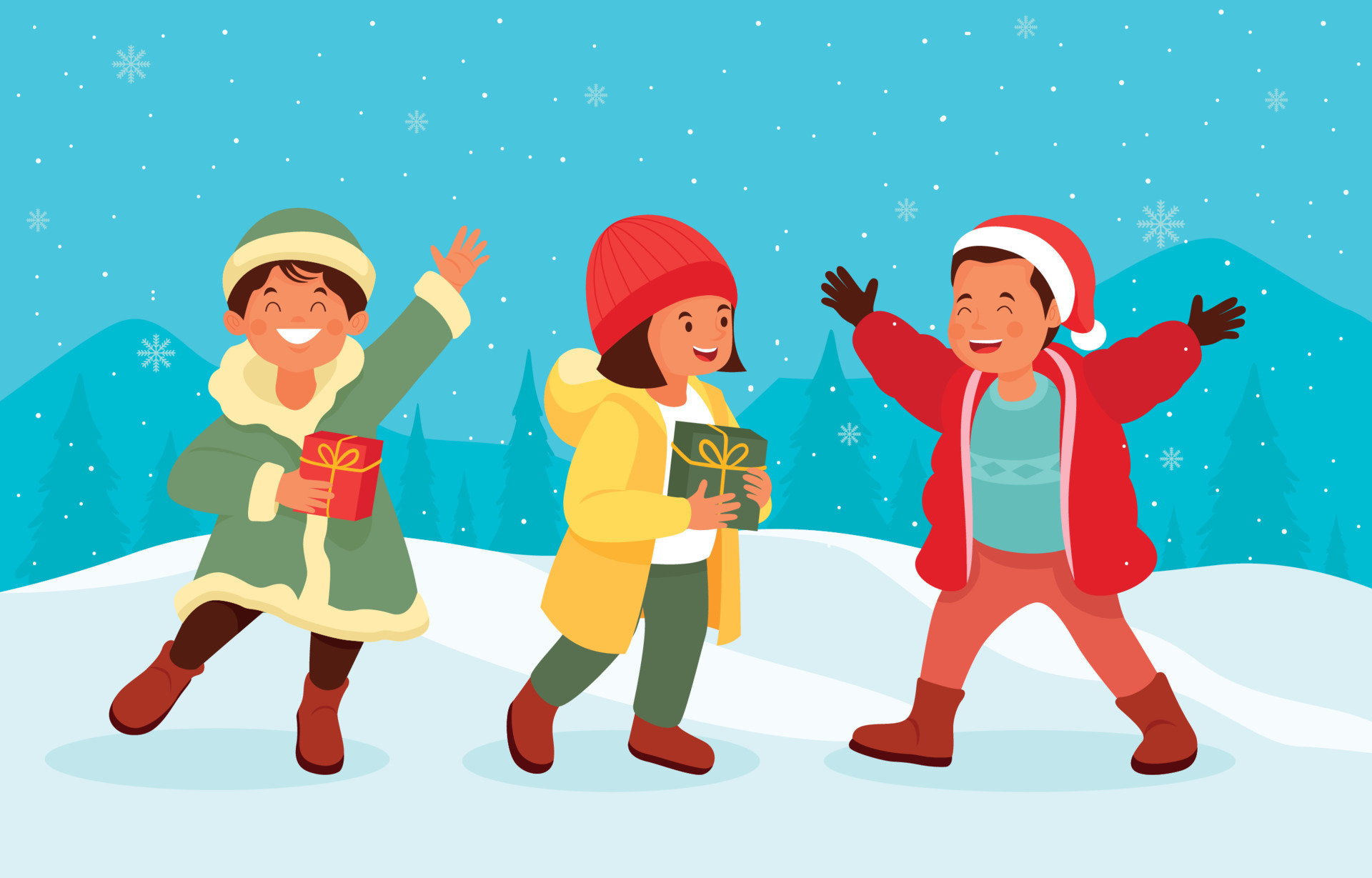 Children Celebrate Christmas Together 14605995 Vector Art at Vecteezy