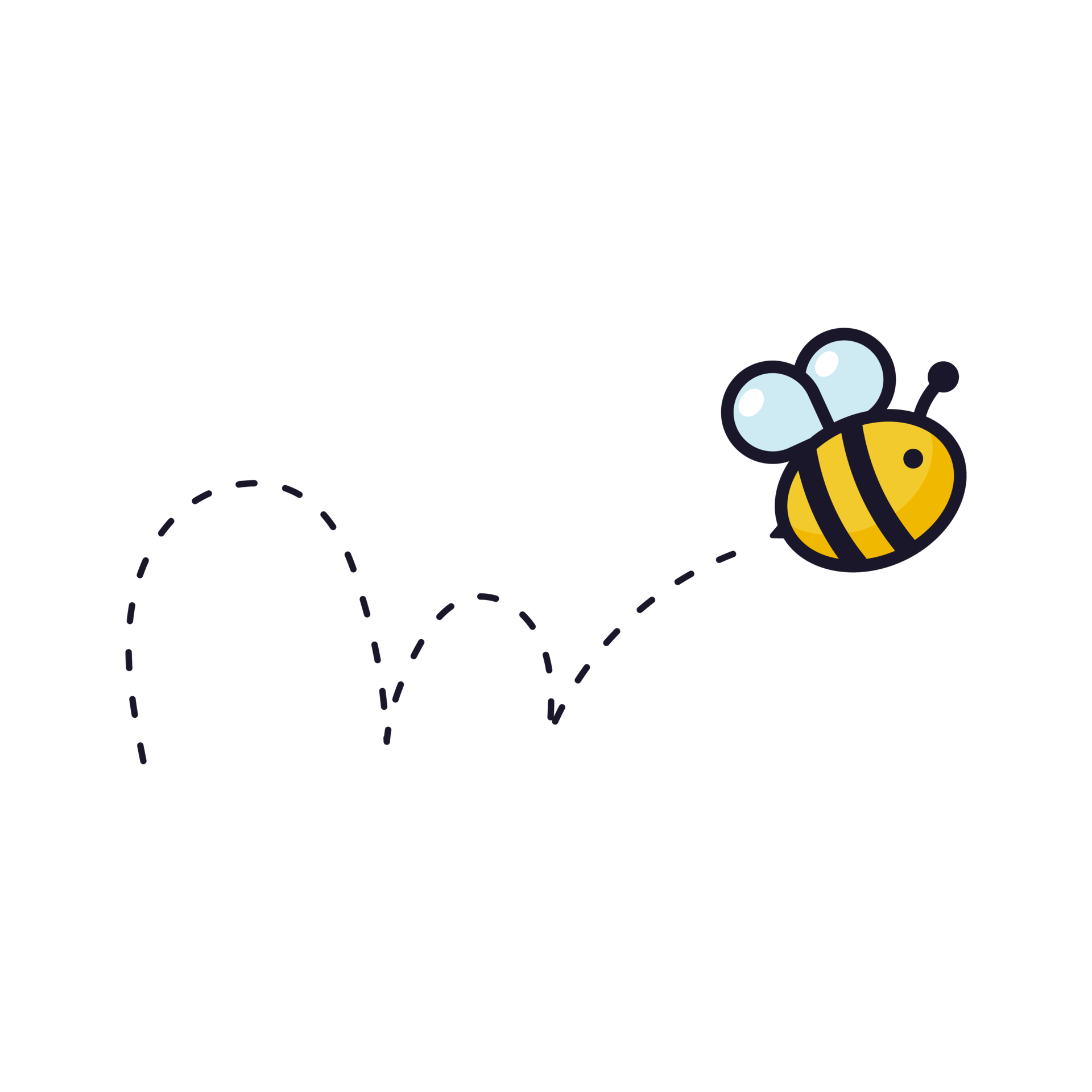 Bee flying path. A bee flying in a dotted line The flight path of a bee to honey. 14606488 PNG