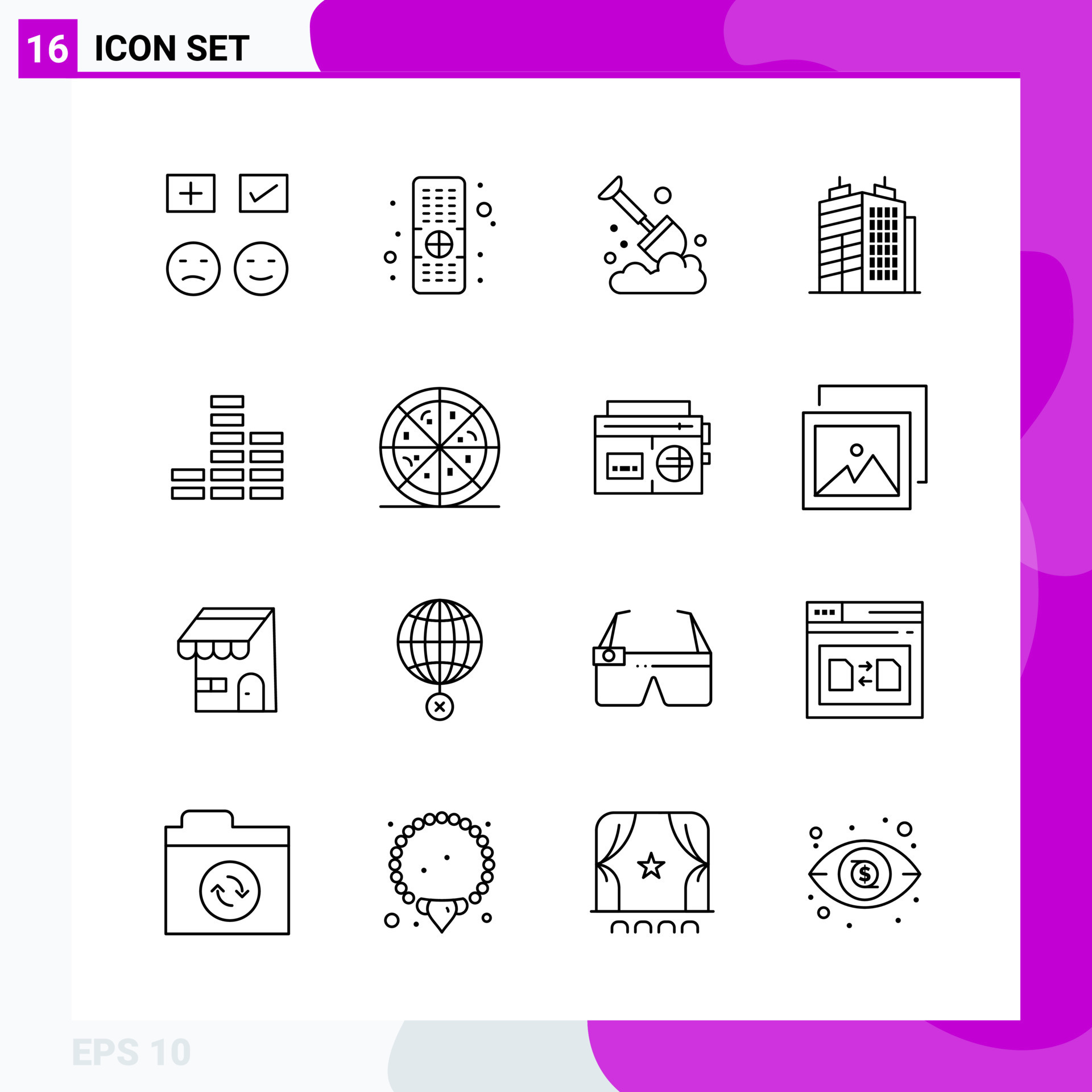 Line Icon Set Pack Of 16 Outline Icons Isolated On White Background For Web Print And Mobile