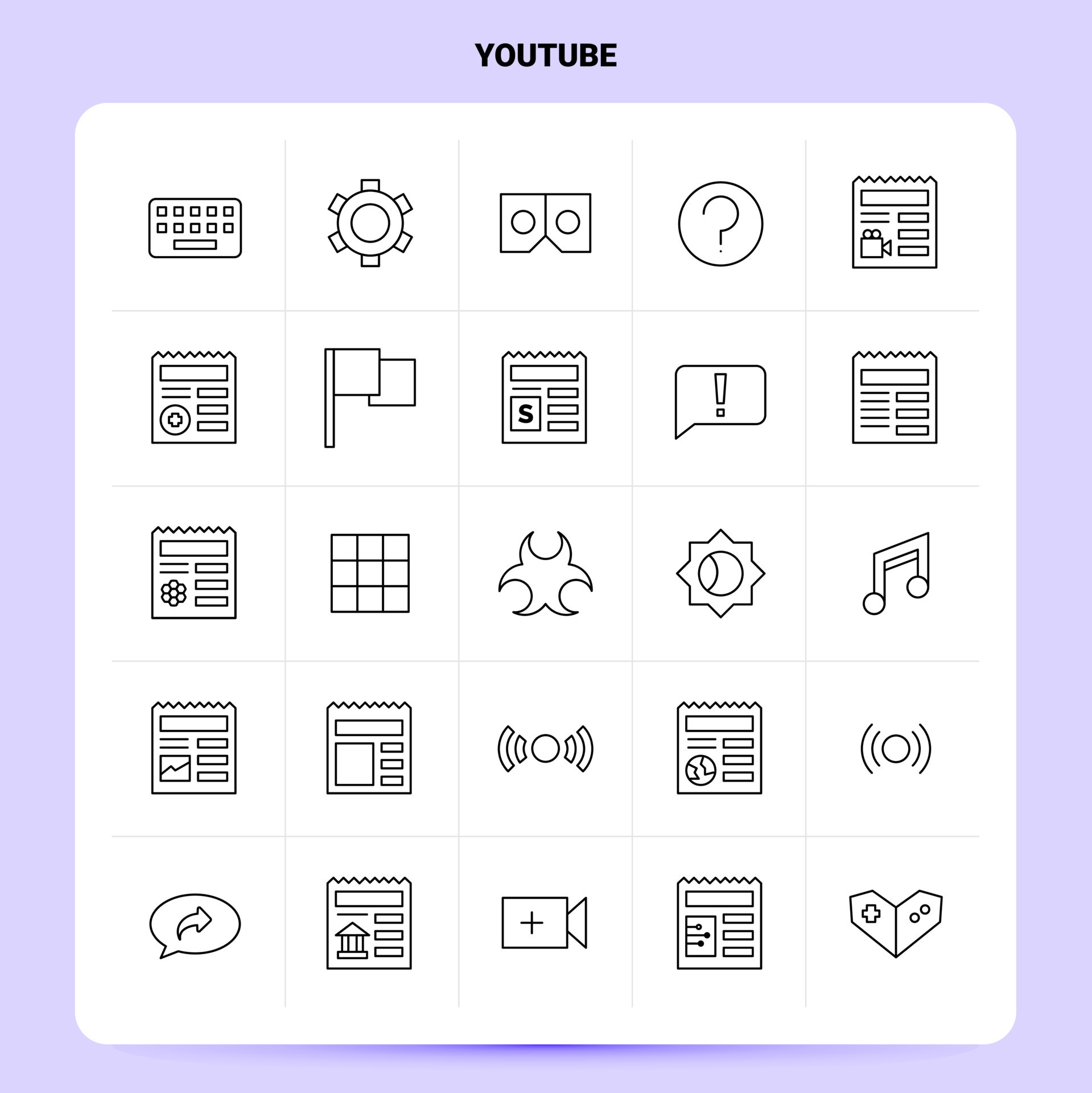 Outline 25 Youtube Icon Set Vector Line Style Design Black Icons Set Linear Pictogram Pack Web