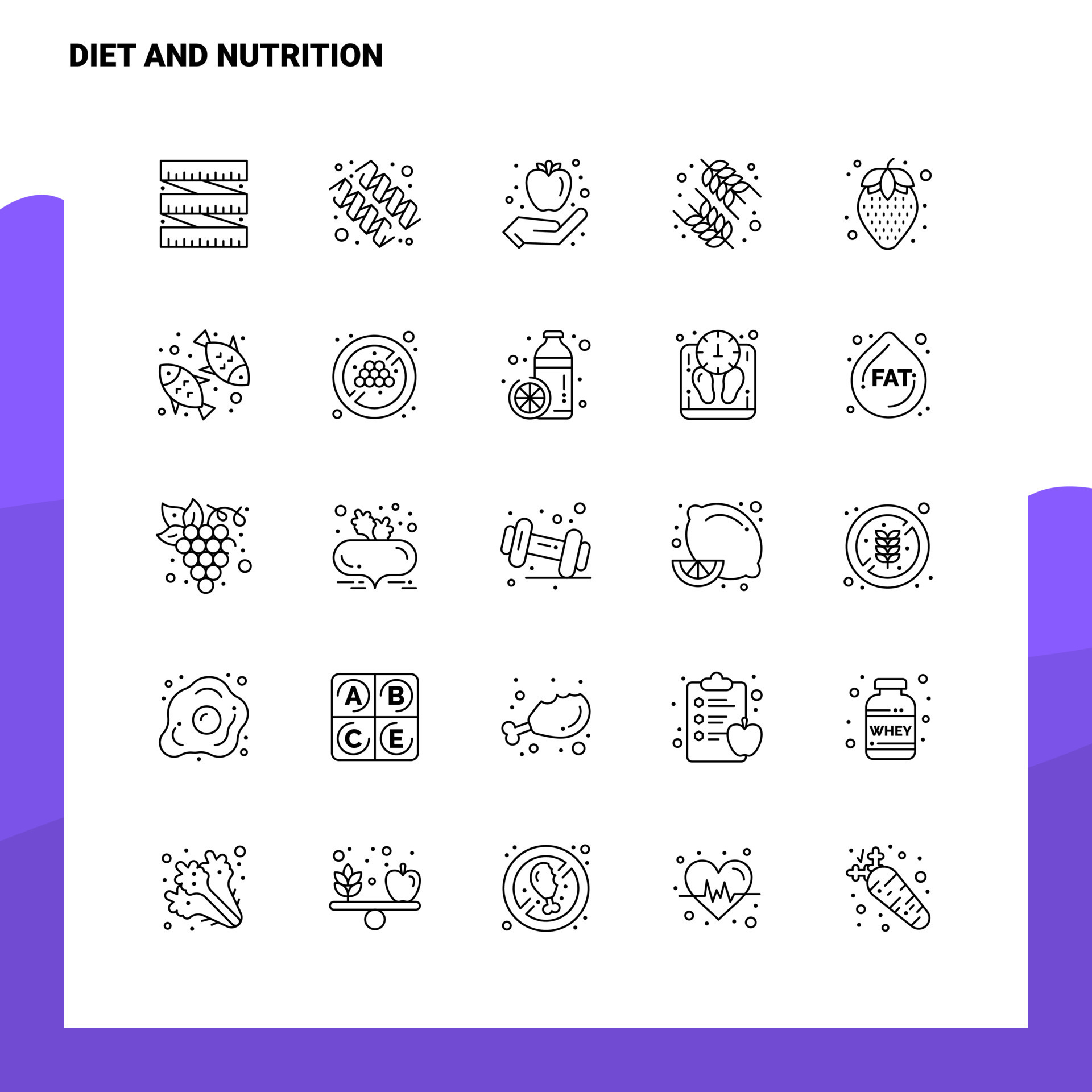 Set of Diet And Nutrition Line Icon set 25 Icons Vector Minimalism ...