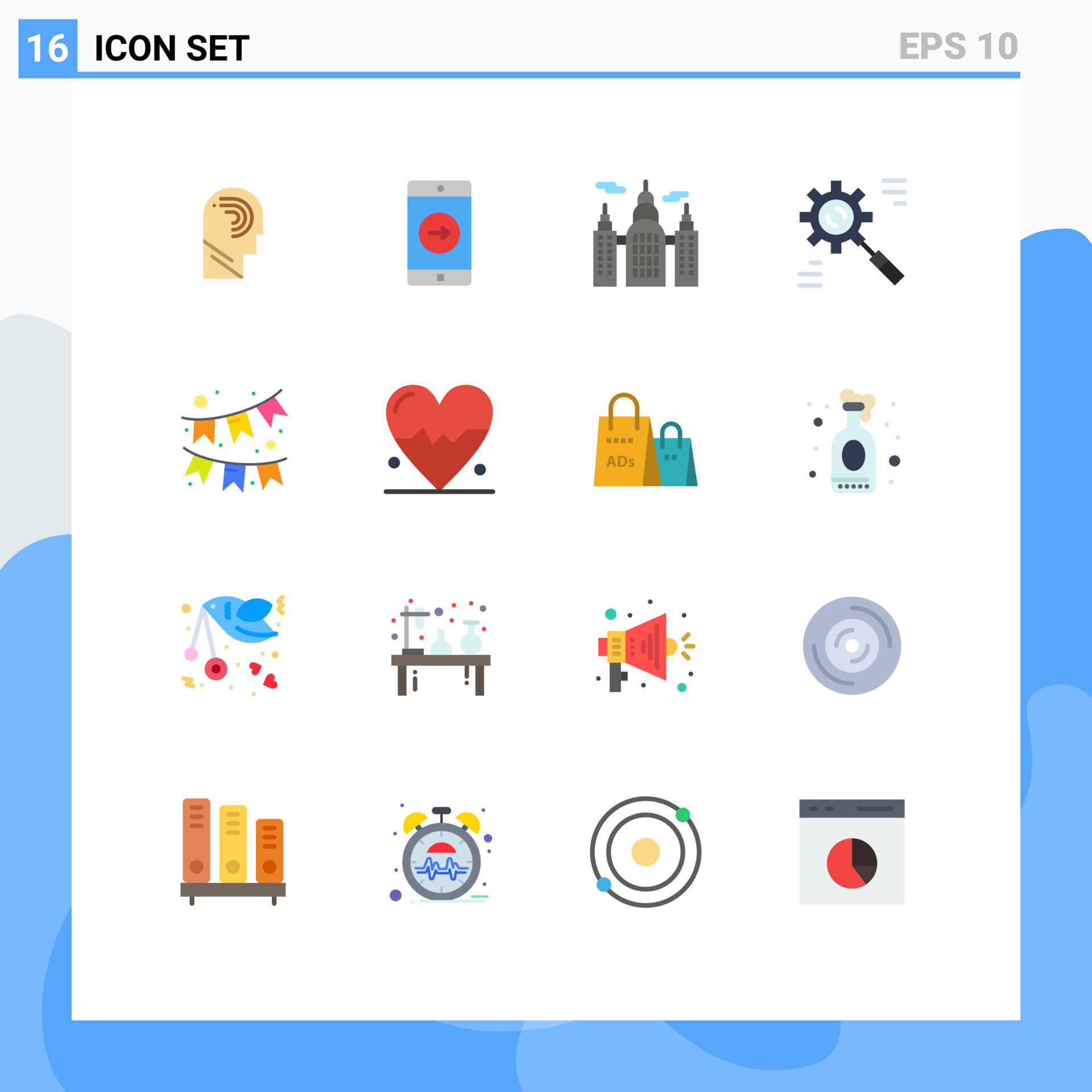 Stock Vector Icon Pack Of 16 Line Signs And Symbols For Celebration Effective Mobile Application