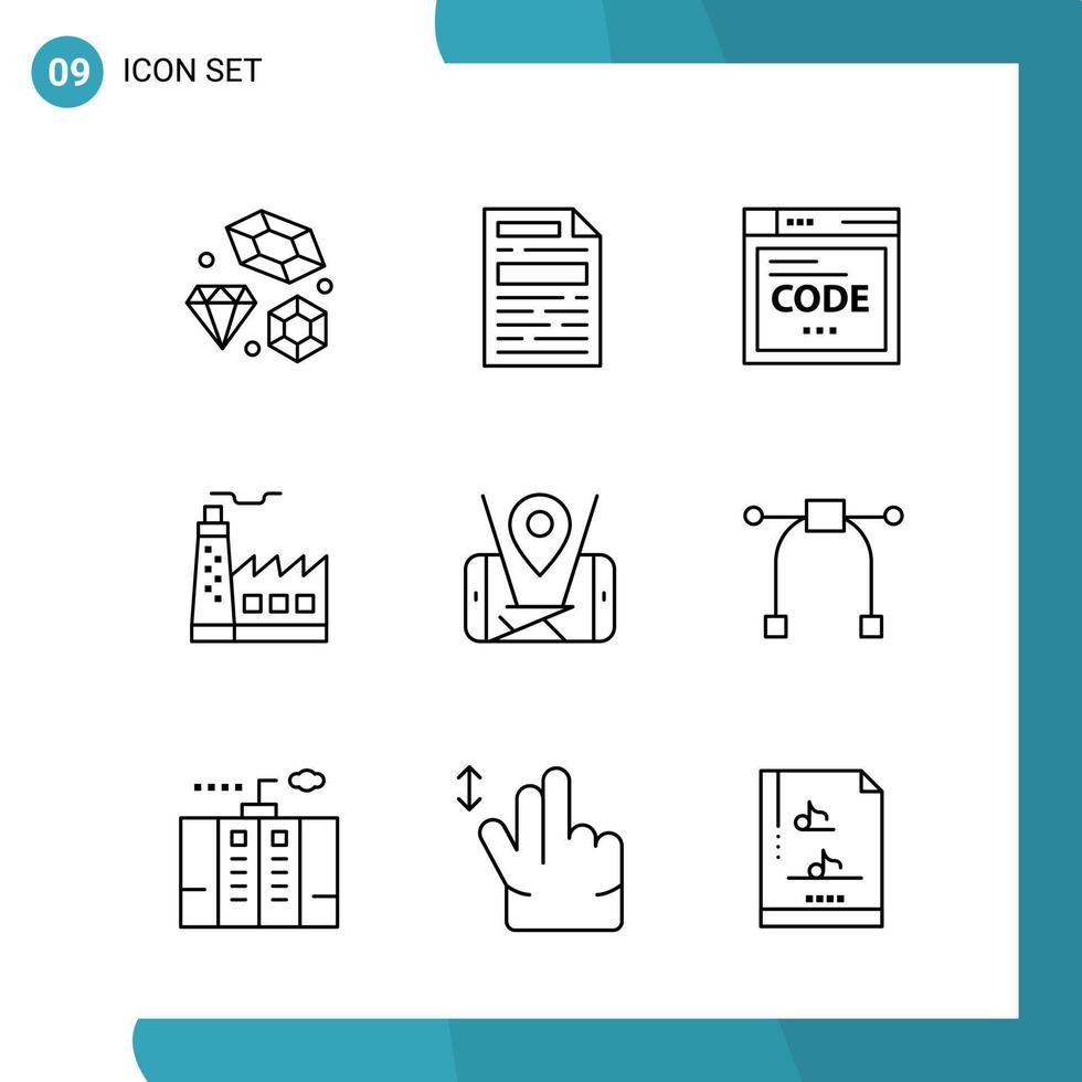 Vector Pack of 9 Outline Symbols Line Style Icon Set on White ...