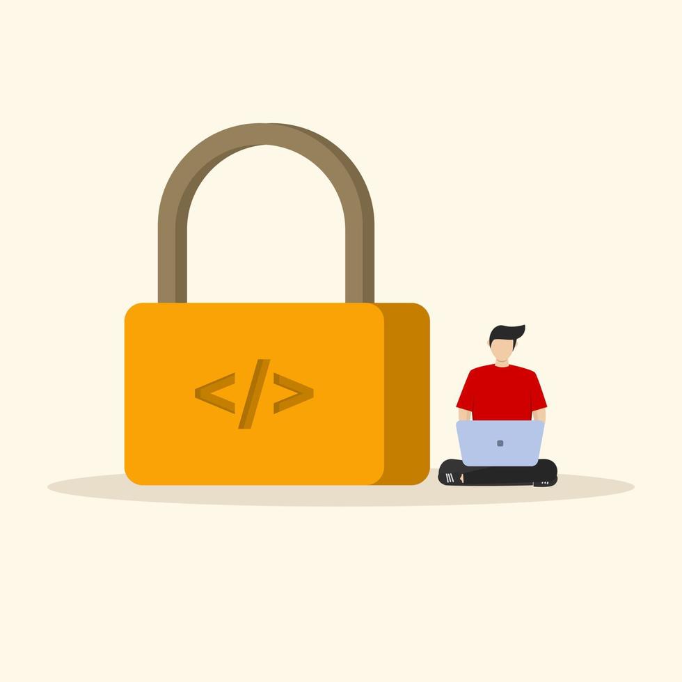 Open Source Programming Software Programmer Working On Unlock Key With Coding Symbol Digital