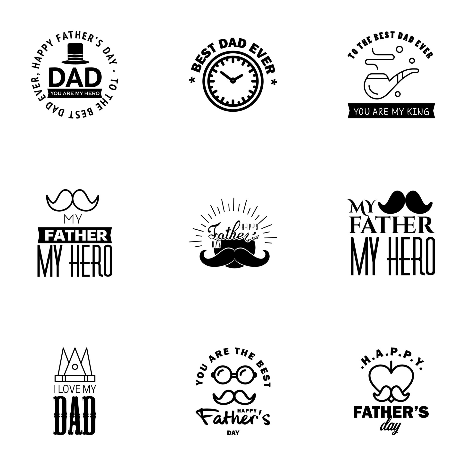 Happy Fathers Day Vector Hand Lettering 9 Black Calligraphy Illustration For Greeting Card