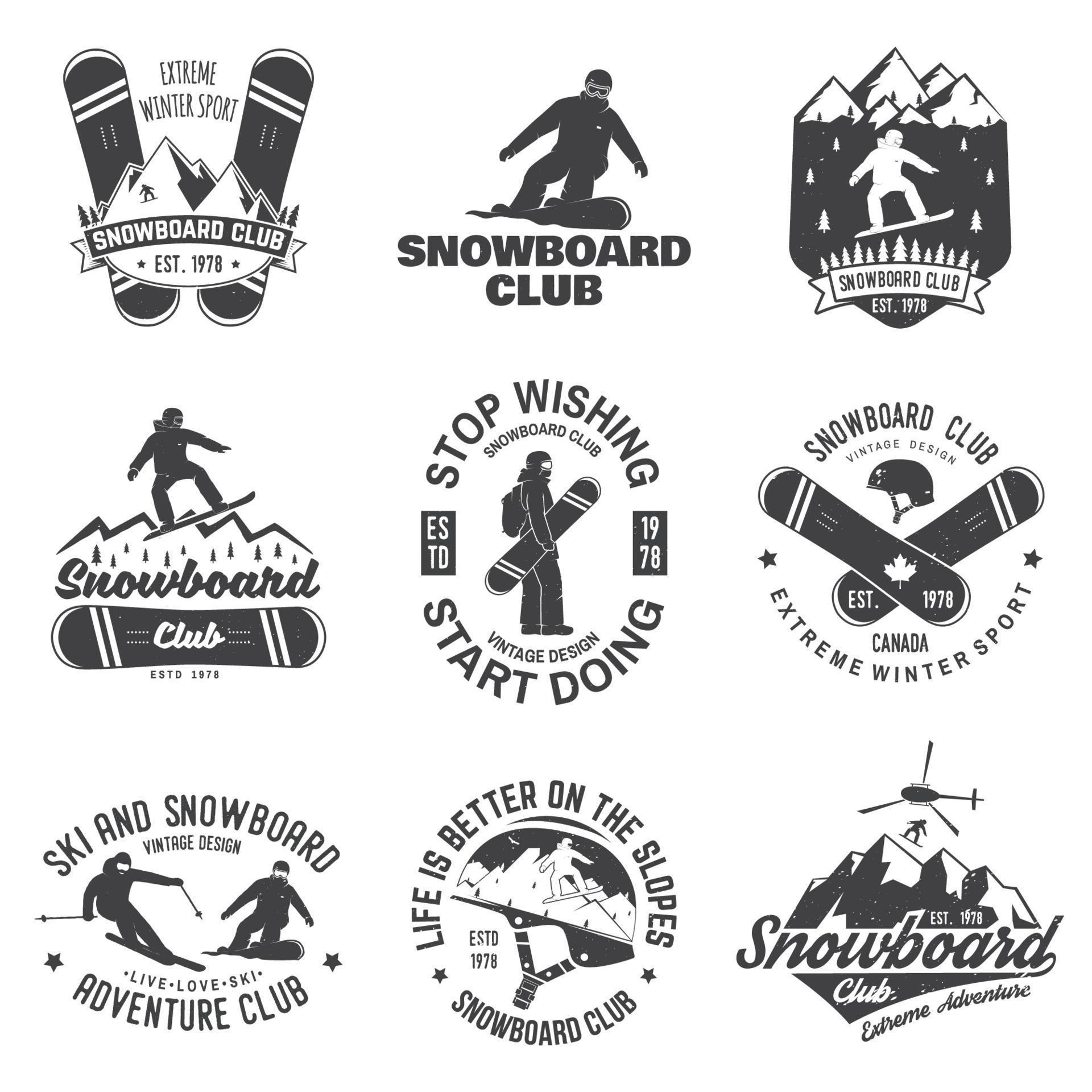Set of Snowboard Club insignia. 14619960 Vector Art at Vecteezy