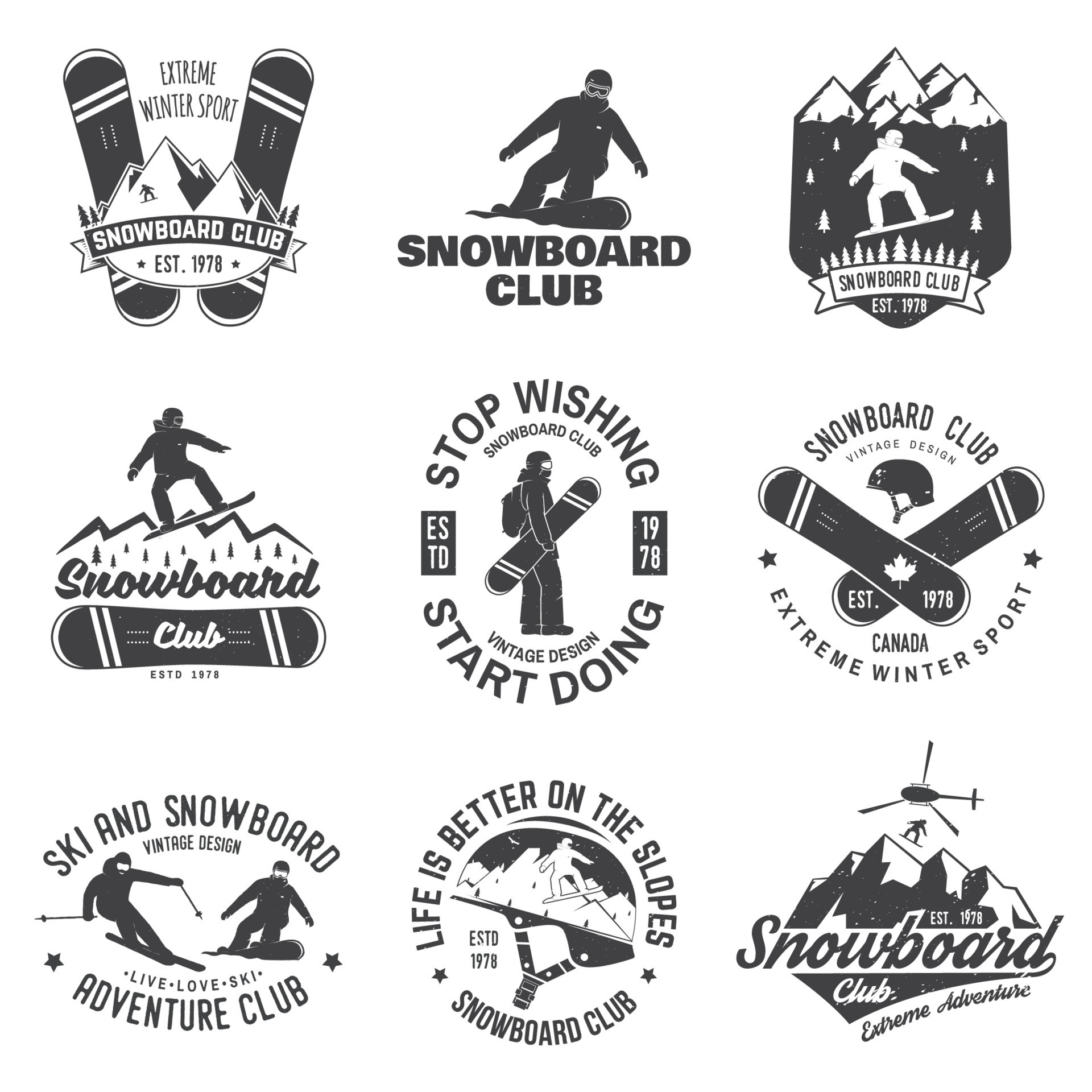 Set of Snowboard Club insignia. 14619960 Vector Art at Vecteezy