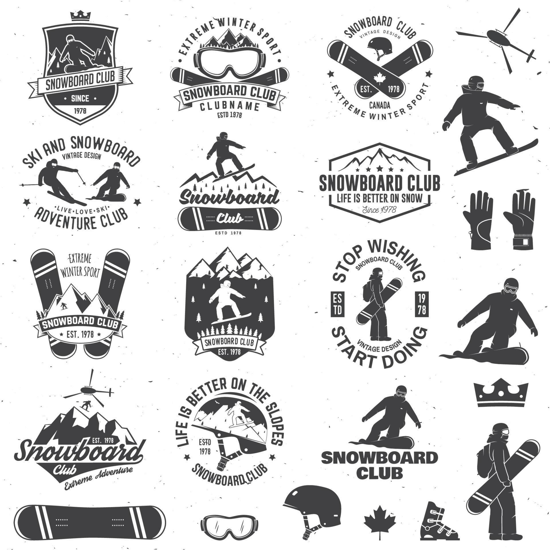 Set of Snowboard Club badges 14619963 Vector Art at Vecteezy