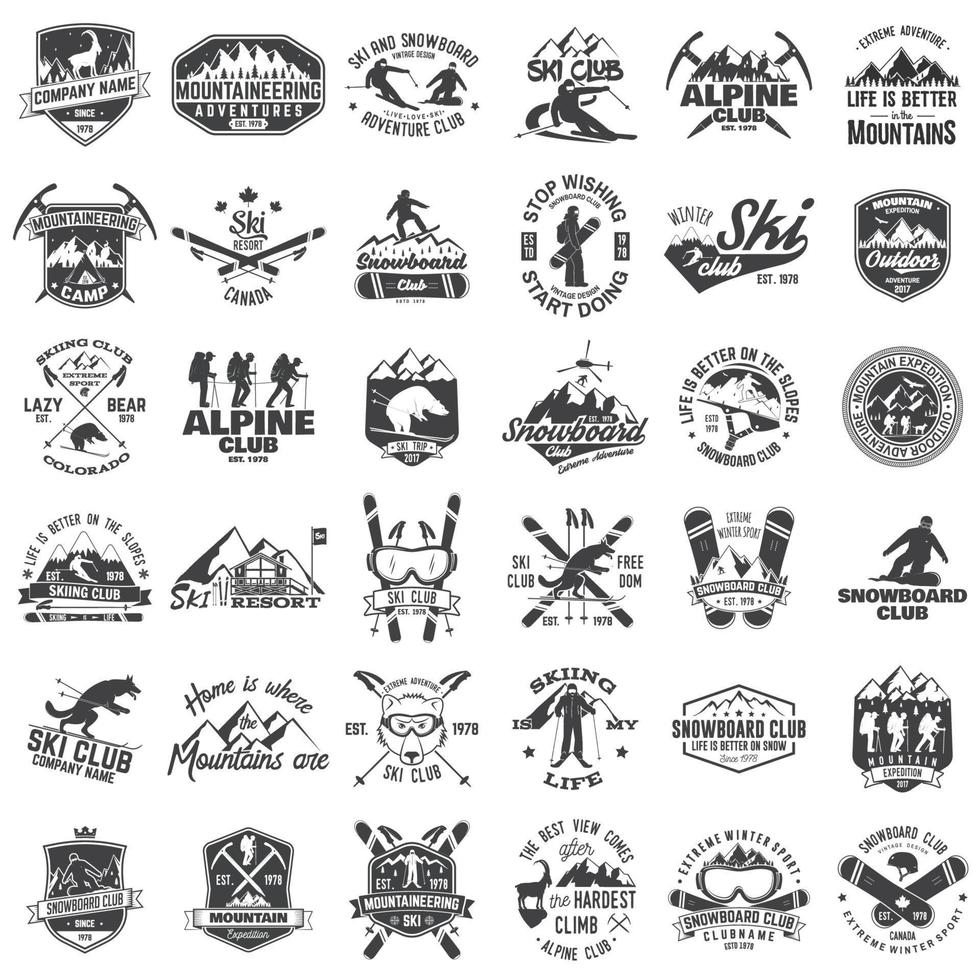 Mountain expedition, ski and snowboard club emblem. Vector illustration ...