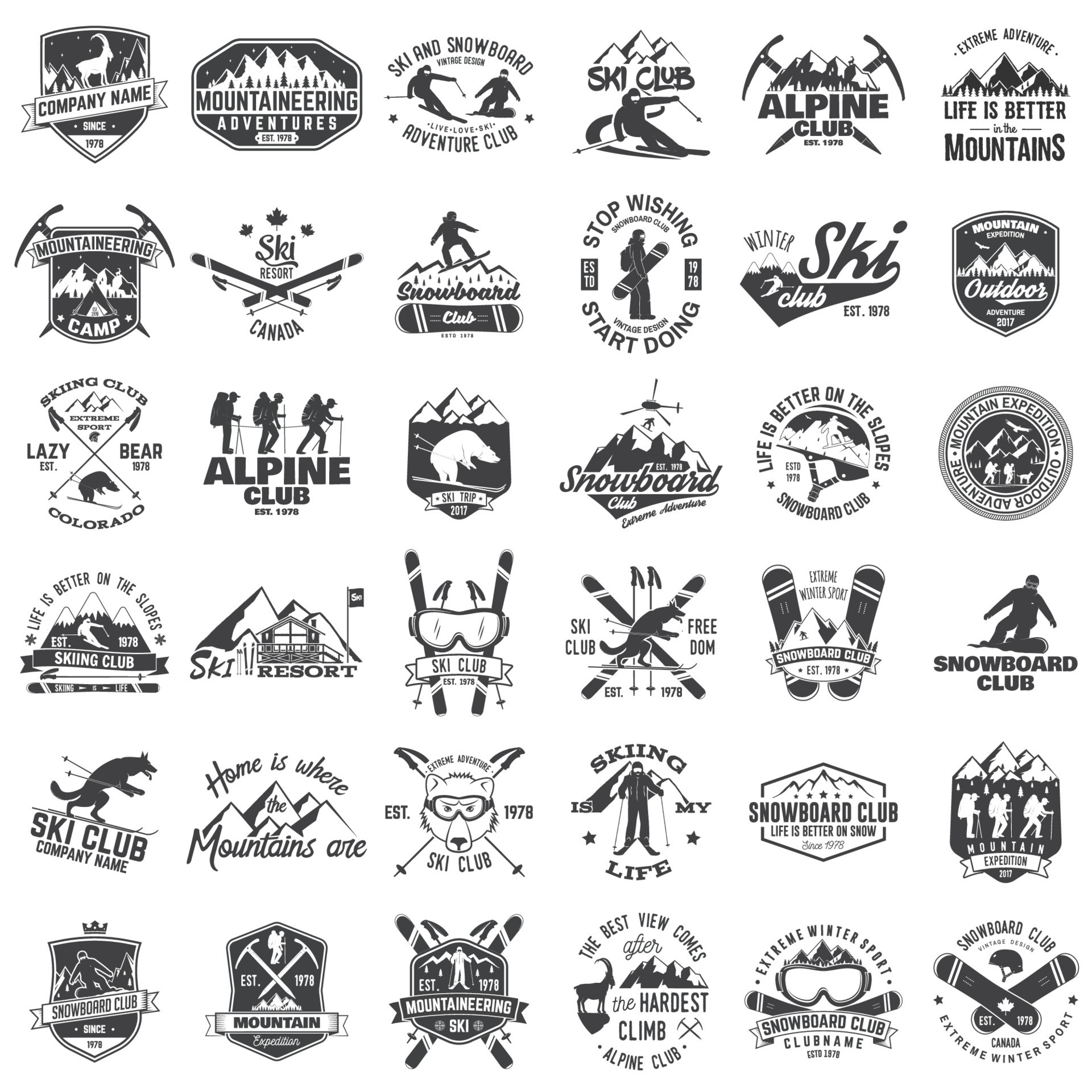 Mountain expedition, ski and snowboard club emblem. Vector illustration ...