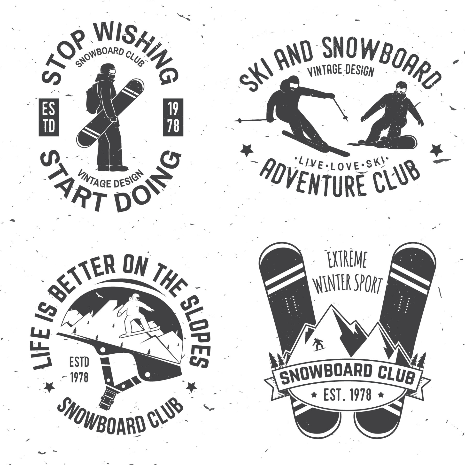 Set of Ski and Snowboard Club insignia Badges. 14620164 Vector Art at ...