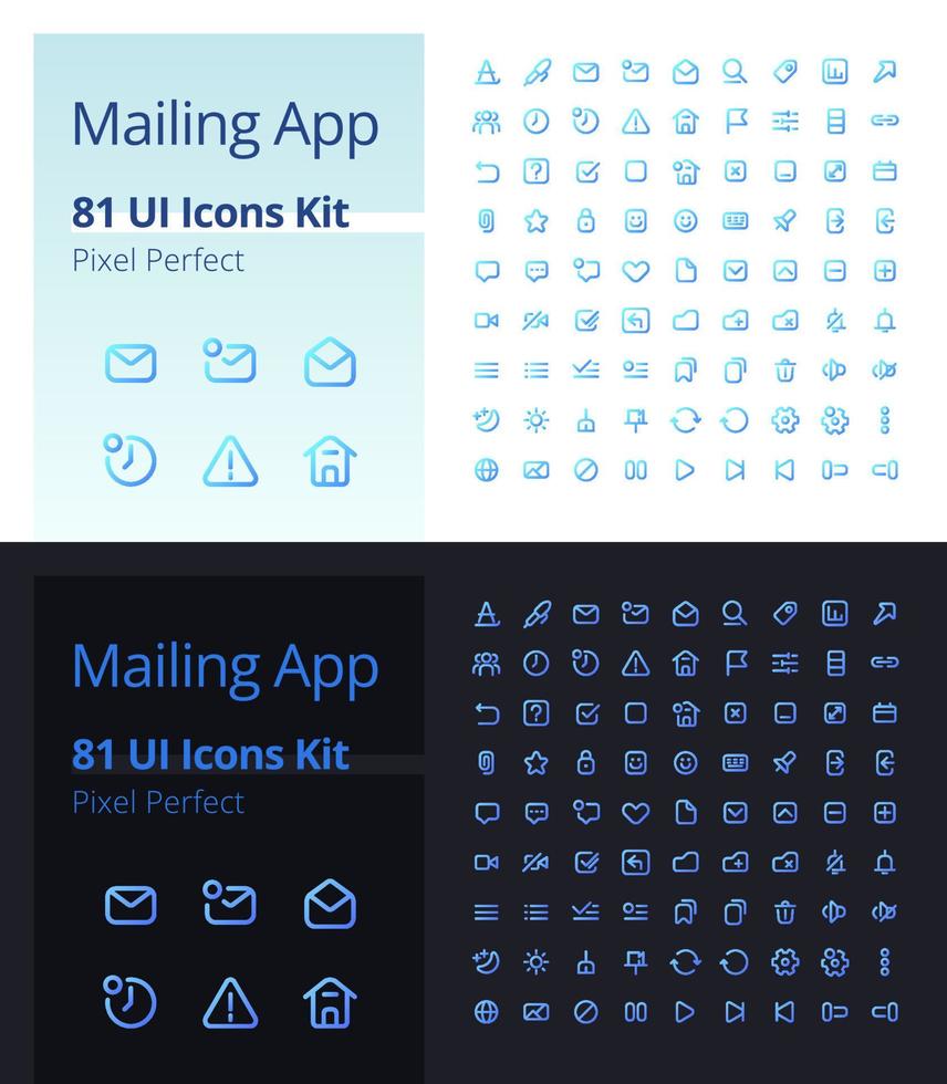 Mailing App Pixel Perfect Gradient Linear Ui Icons Kit For Dark Light Mode Communication Line