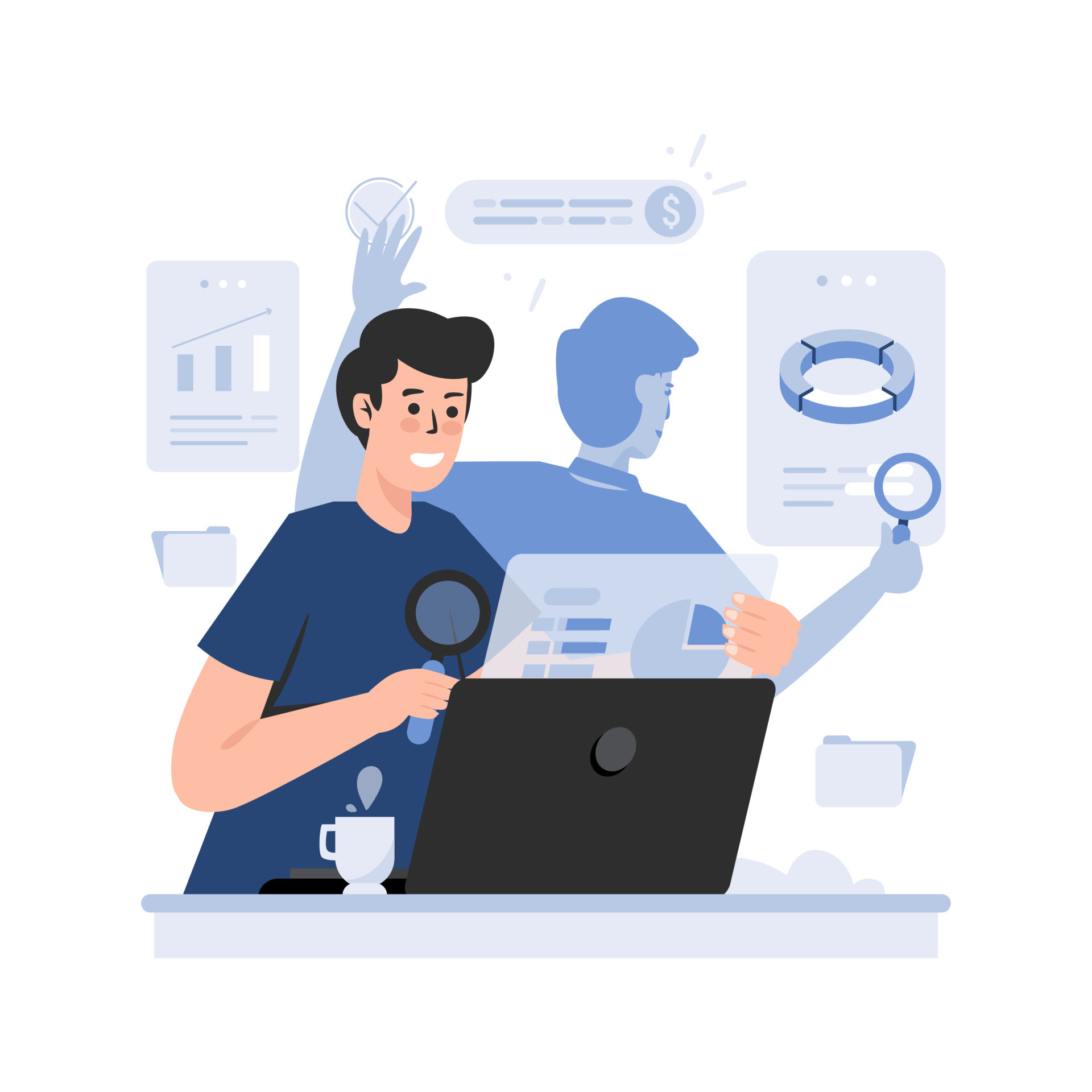 Multitasking data analyst flat illustration 14622051 Vector Art at Vecteezy