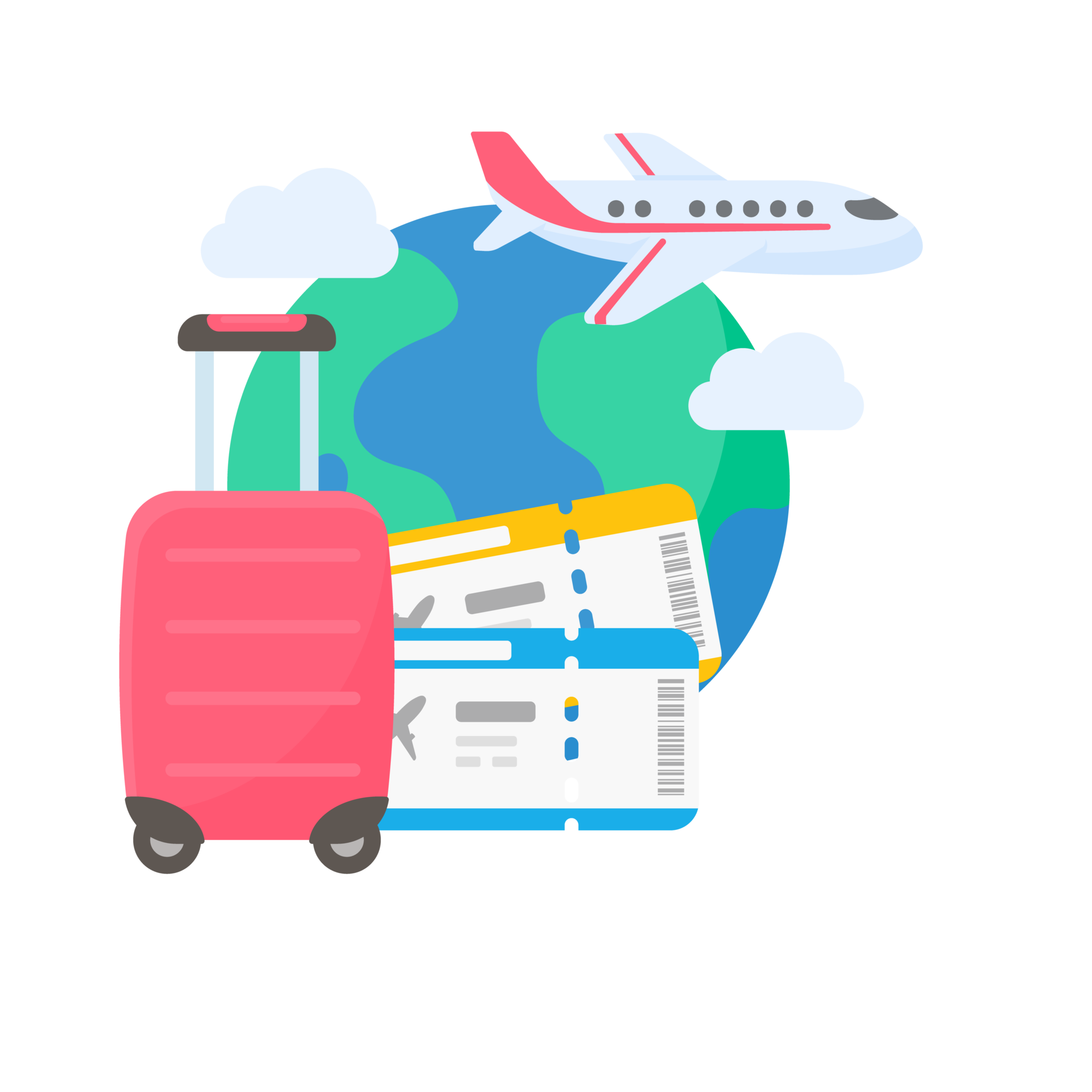 The World Map Is Pinned To Plan Travel By International Airlines With Luggage And Plane Tickets