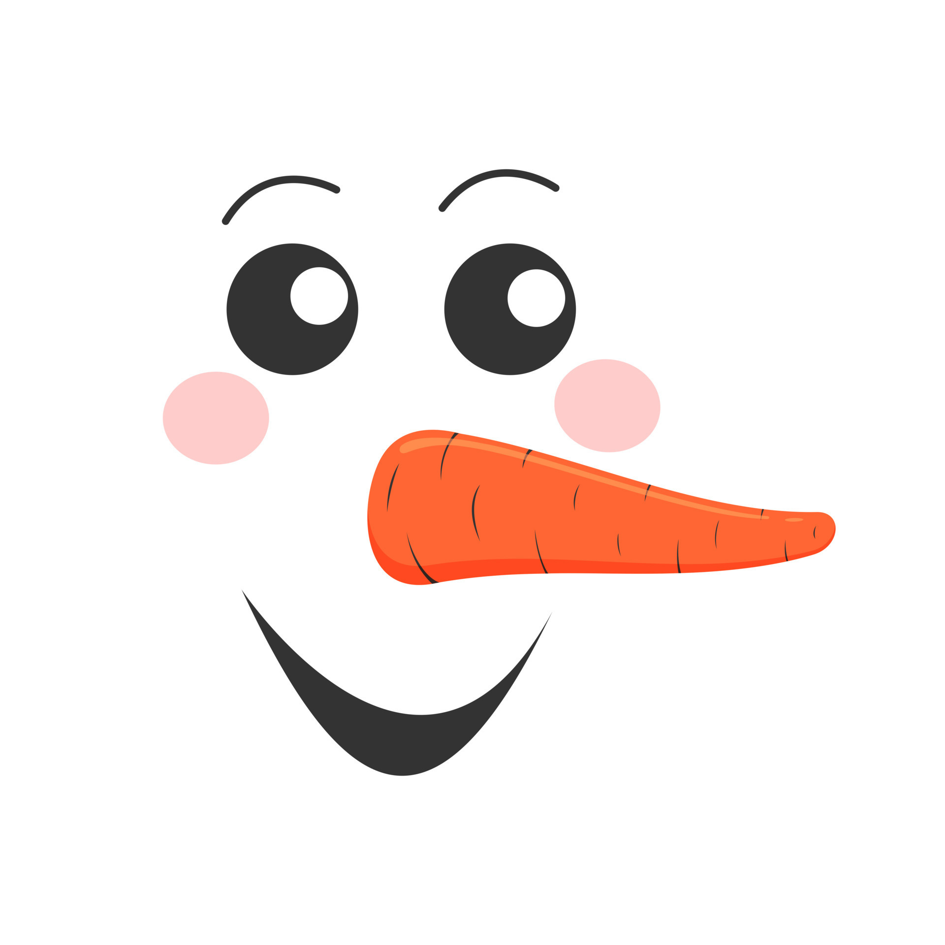 Funny Snowman Face Cute Snow Man Head With Smling Mouth And Carrot Nose Winter Holidays Design