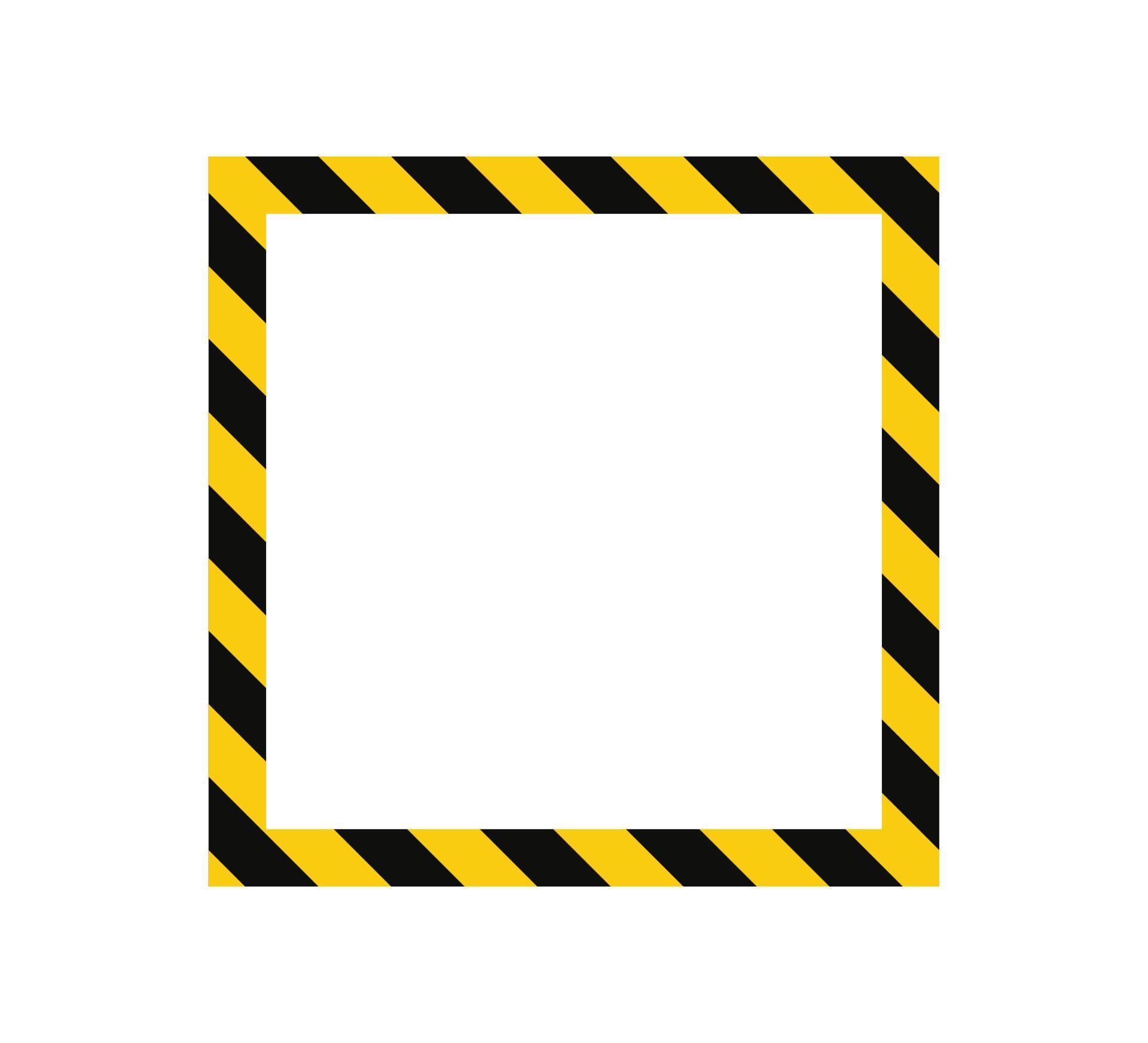Warning square frame with yellow and black diagonal stripes. Rectangle ...