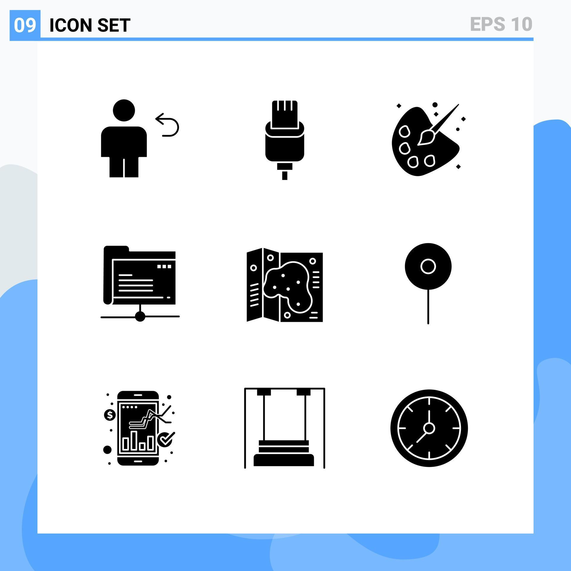 9 User Interface Solid Glyph Pack of modern Signs and Symbols of map ...