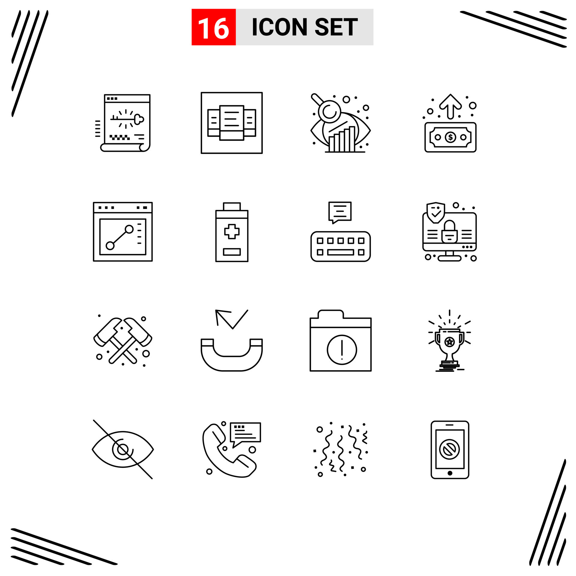 Stock Vector Icon Pack Of 16 Line Signs And Symbols For Website Browser Business Evaluation