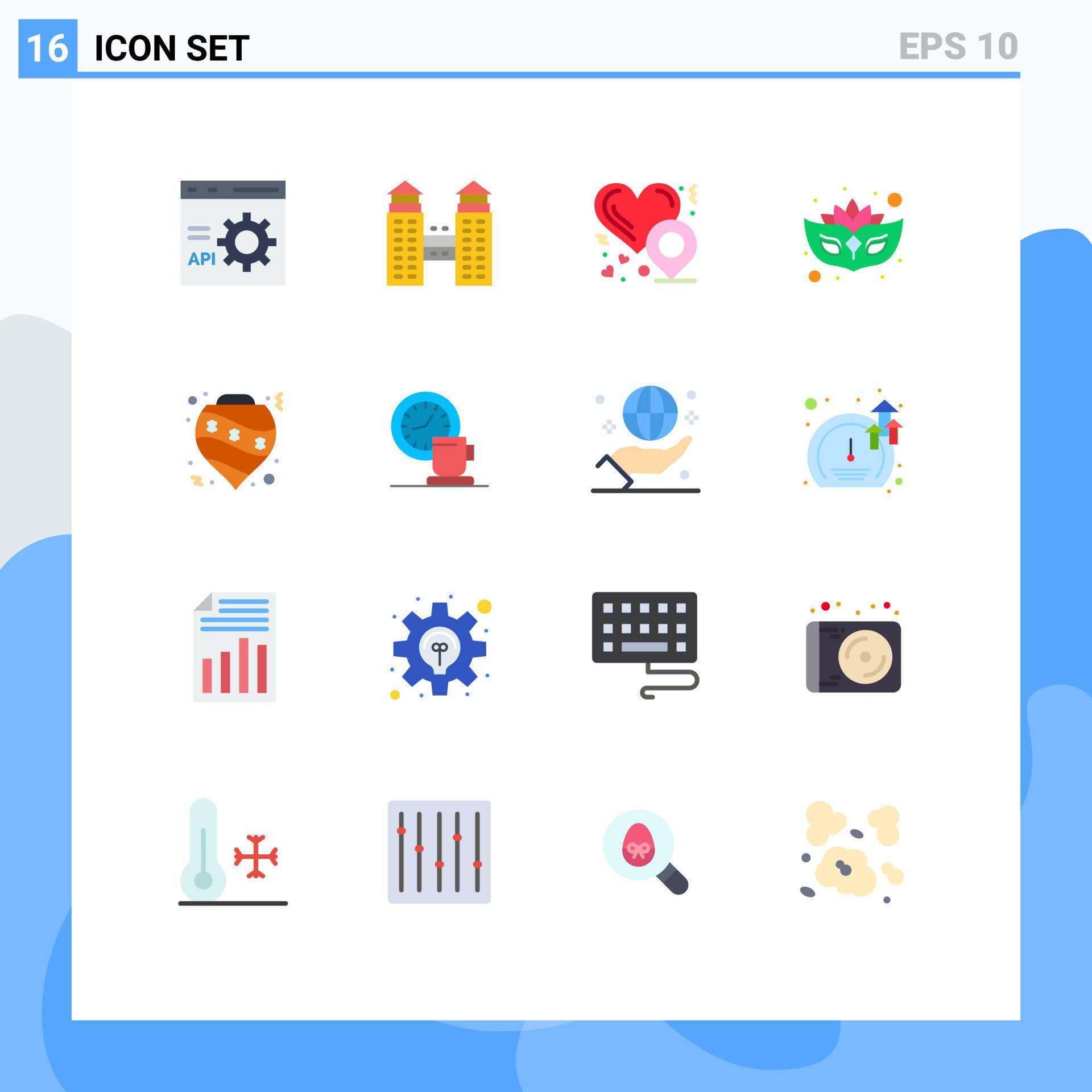 Editable Vector Line Pack Of 16 Simple Flat Colors Of Decoration Bauble Heart Location Balls