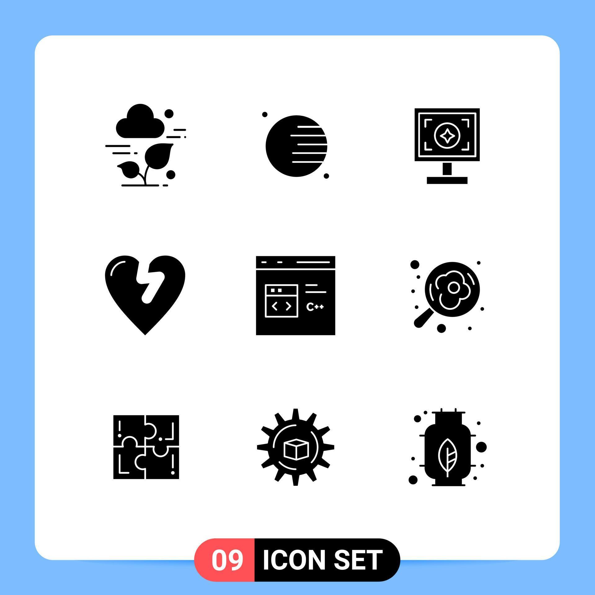 Mobile Interface Solid Glyph Set of 9 Pictograms of develop code branding c infarct Editable ...