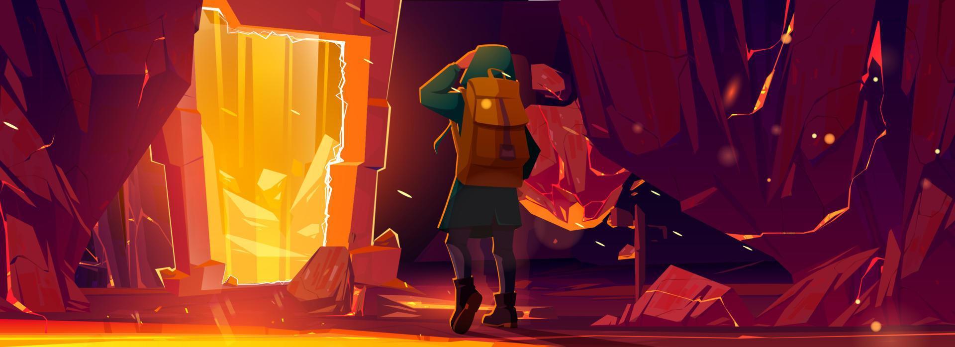 Traveler Man Stand At Teleport Or Magic Portal 14634405 Vector Art At Vecteezy