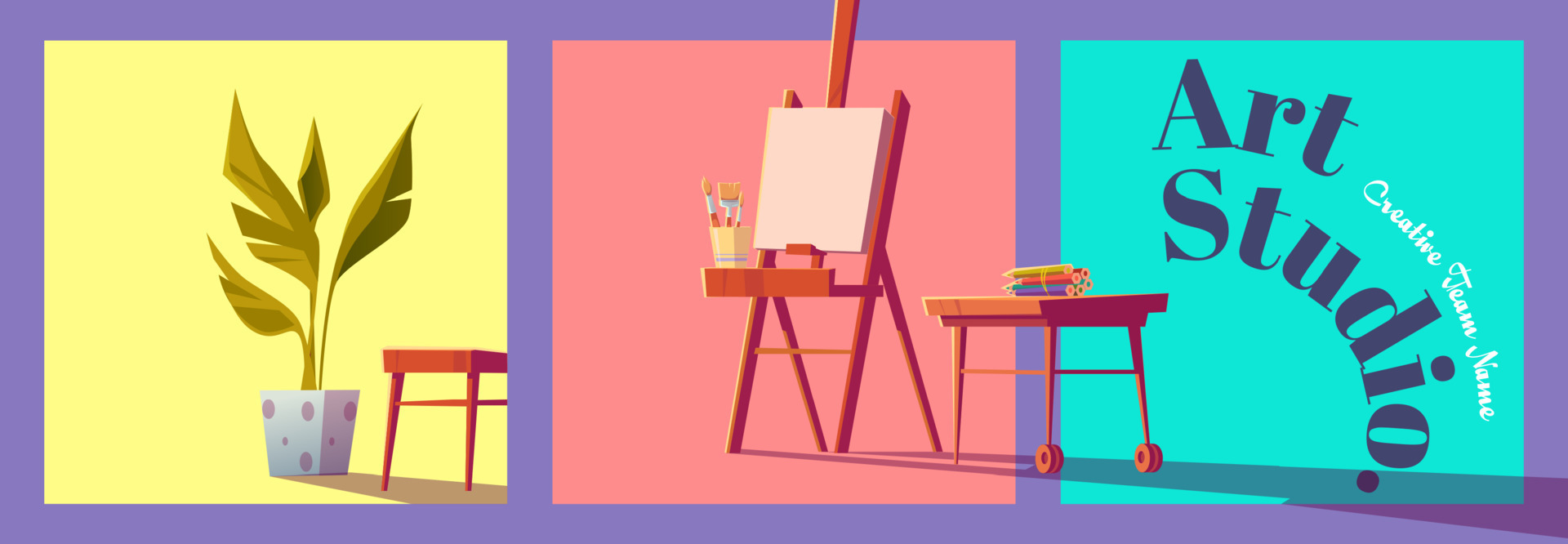 Art Studio With Artist Stuff Cartoon Banner Design 14634881 Vector Art art-studio-with-artist-stuff-cartoon-banner-design-14634881-vector-art
