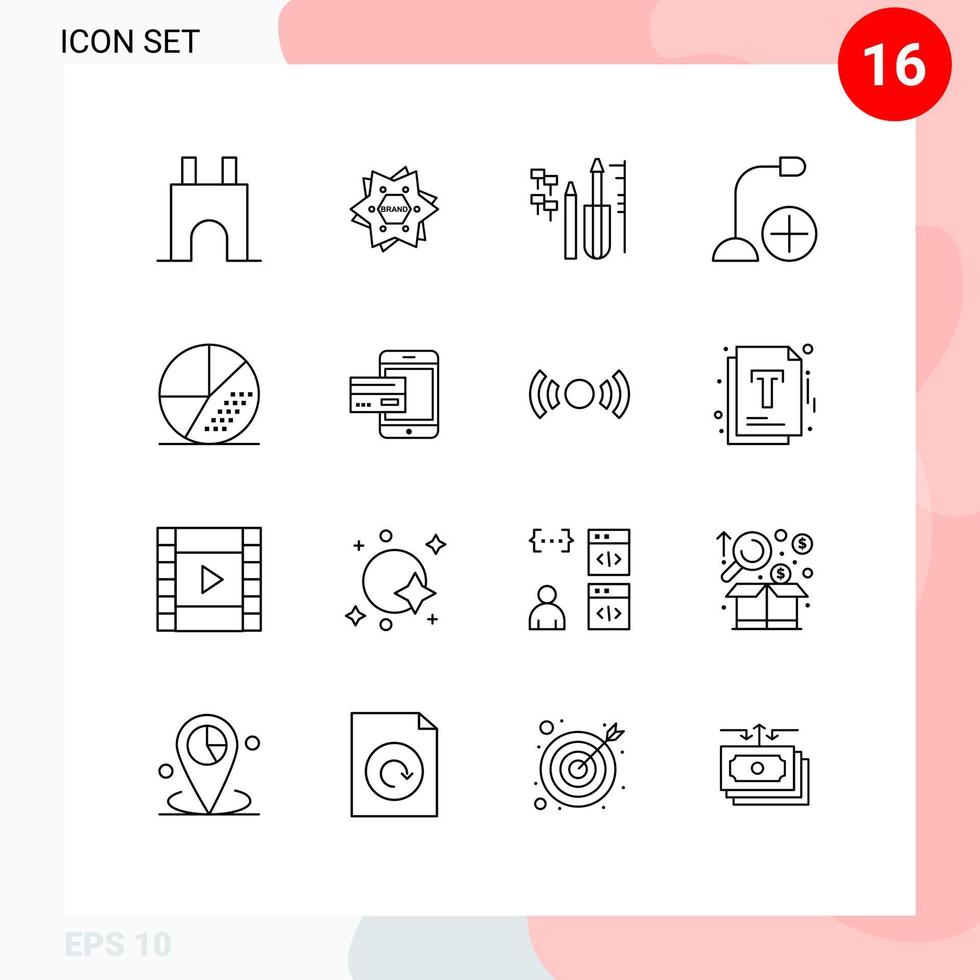 Mobile Interface Outline Set of 16 Pictograms of gadget computers logo add engineering Editable ...