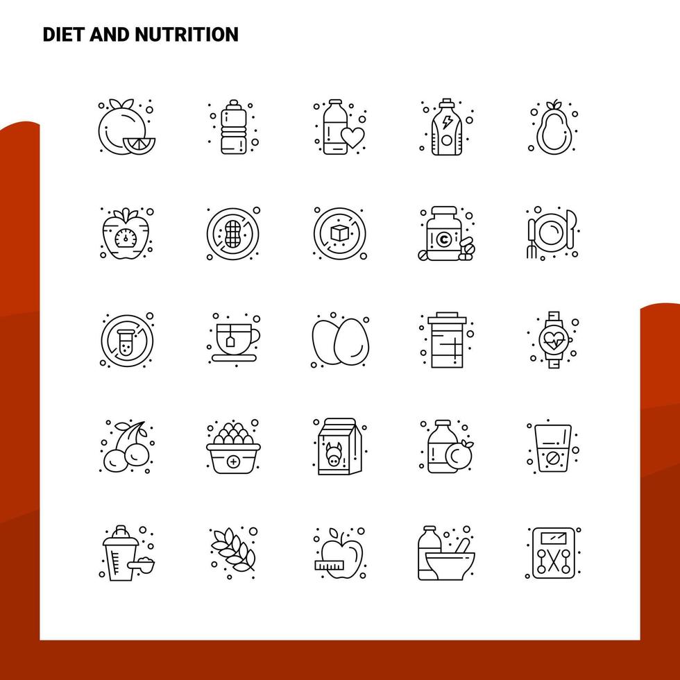Set of Diet And Nutrition Line Icon set 25 Icons Vector Minimalism ...