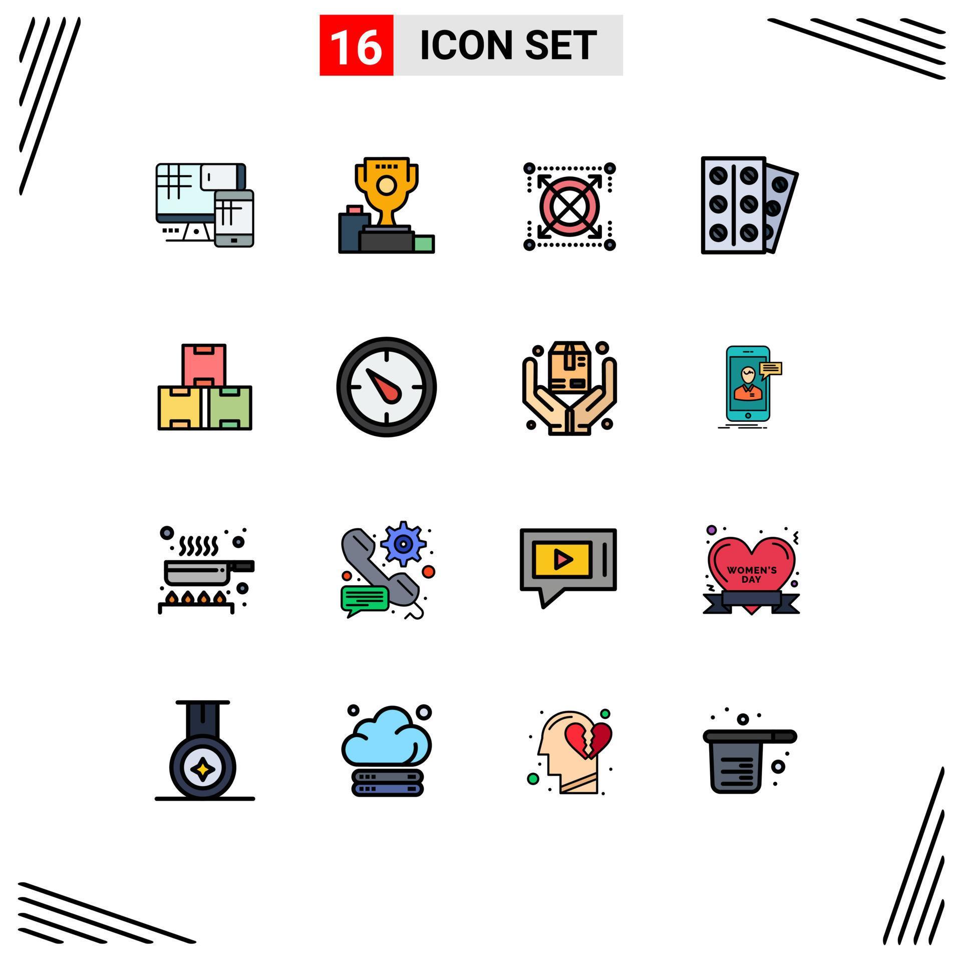 16 Universal Flat Color Filled Lines Set For Web And Mobile Applications Industry Patient Goblet