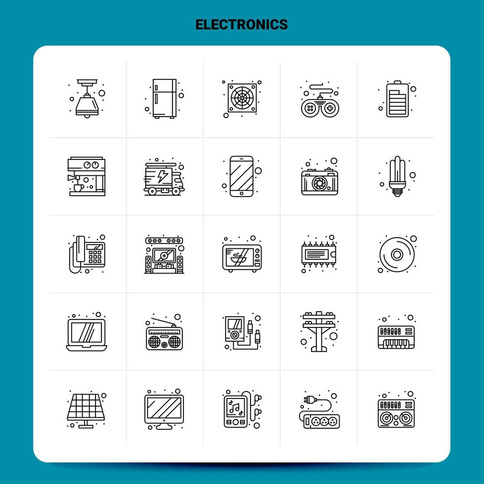 Outline 25 Electronics Icon Set Vector Line Style Design Black Icons