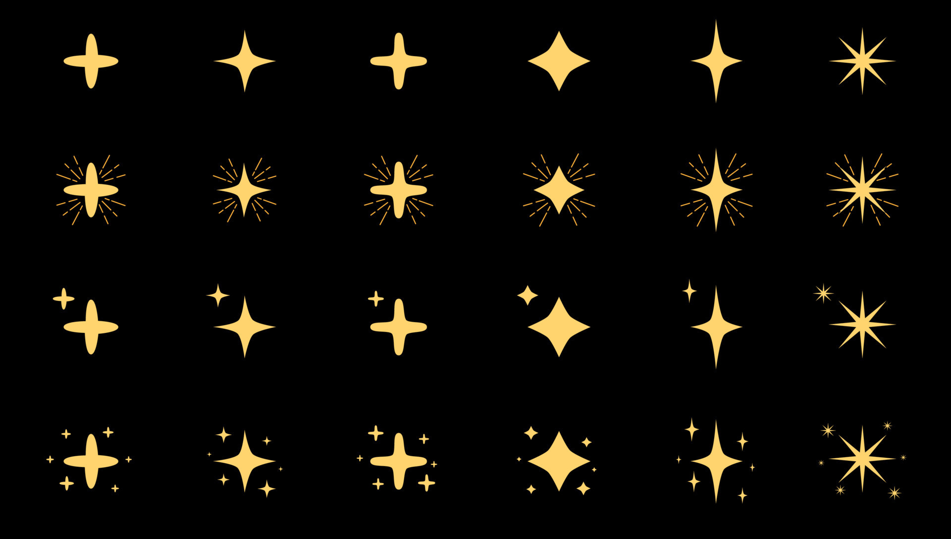 Set of sparkling stars icon on black background 14635893 Vector Art at Vecteezy