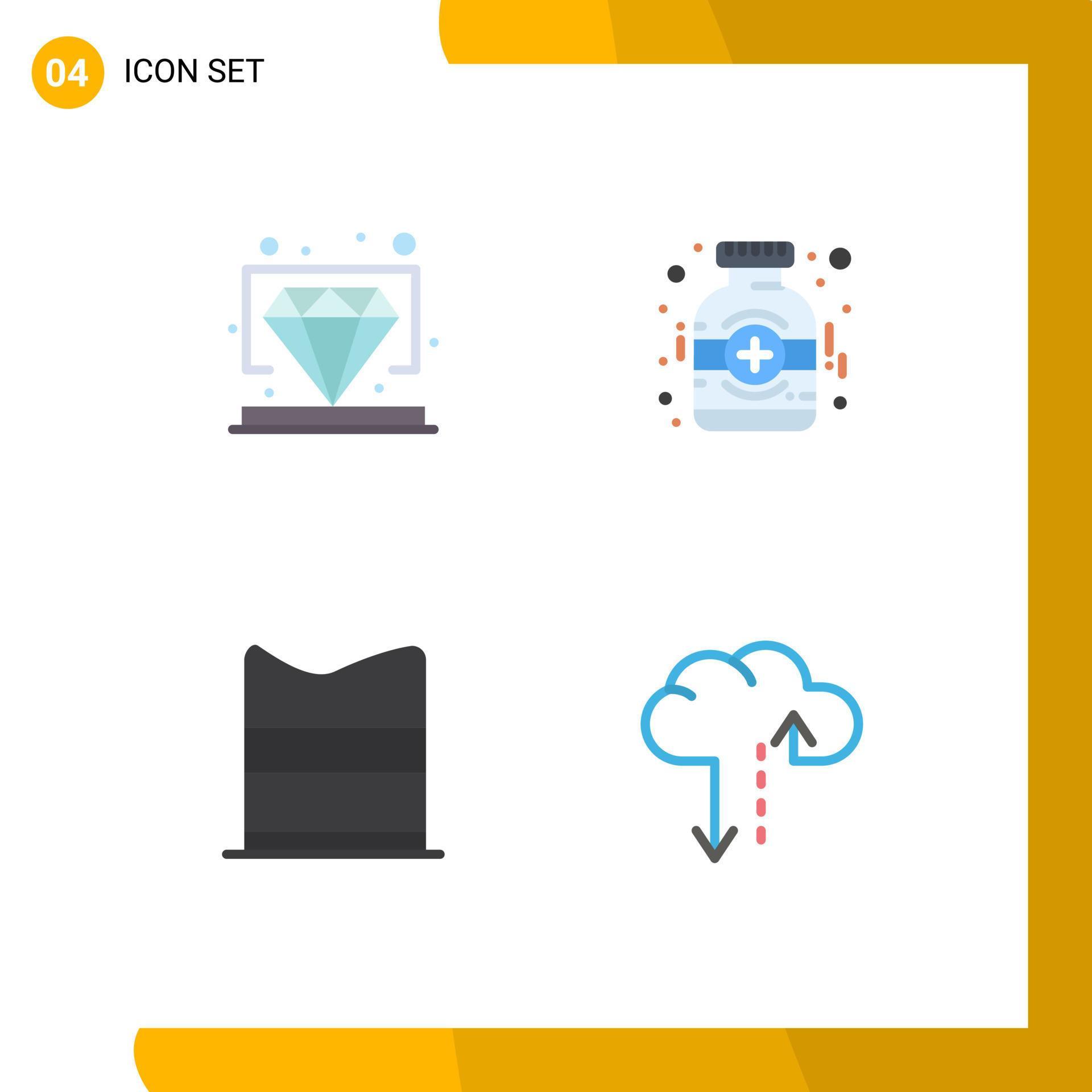 Group Of 4 Modern Flat Icons Set For Diamond Design Vip Medicine Web Editable Vector Design