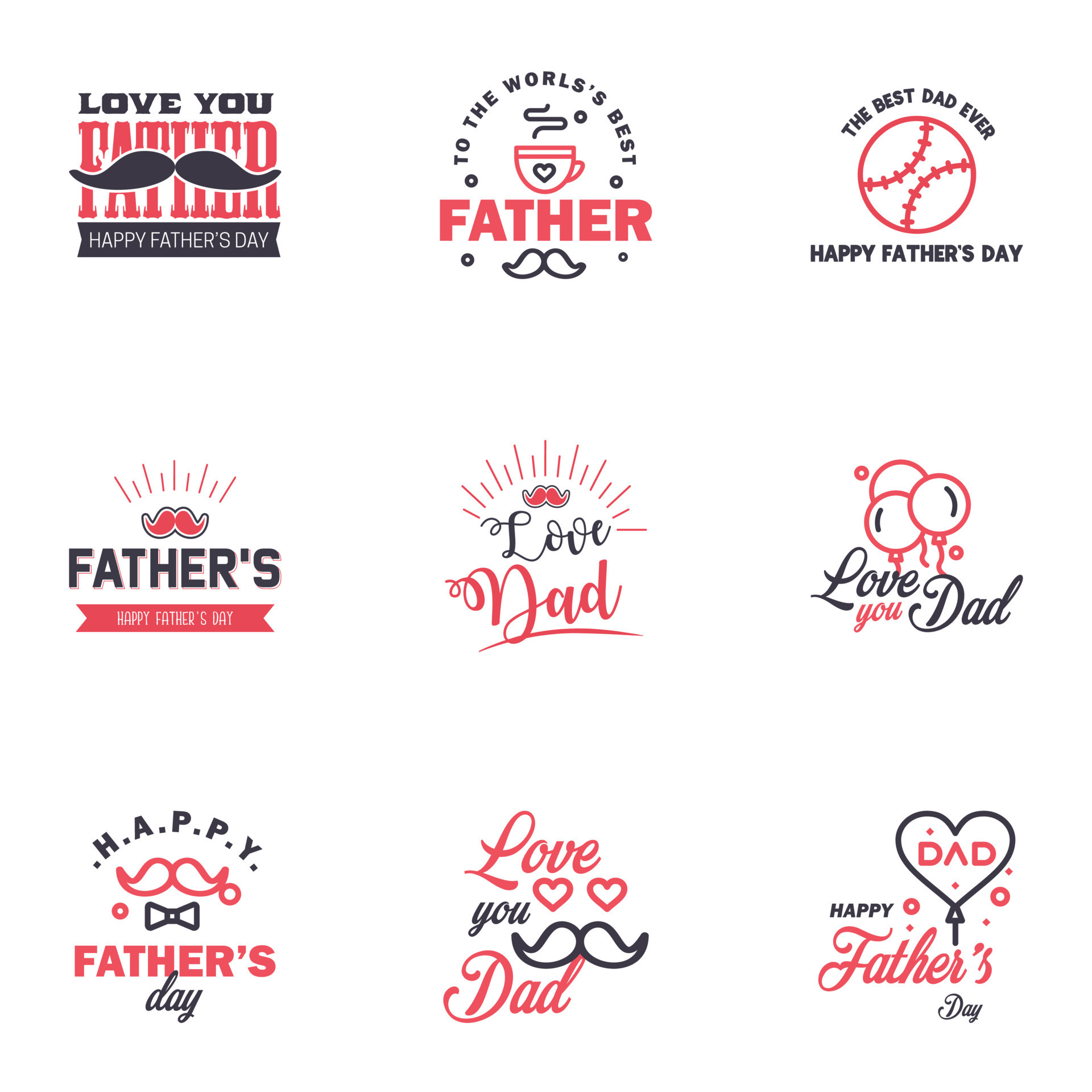 Happy Fathers Day Vector Hand Lettering 9 Black And Pink Calligraphy Illustration For Greeting