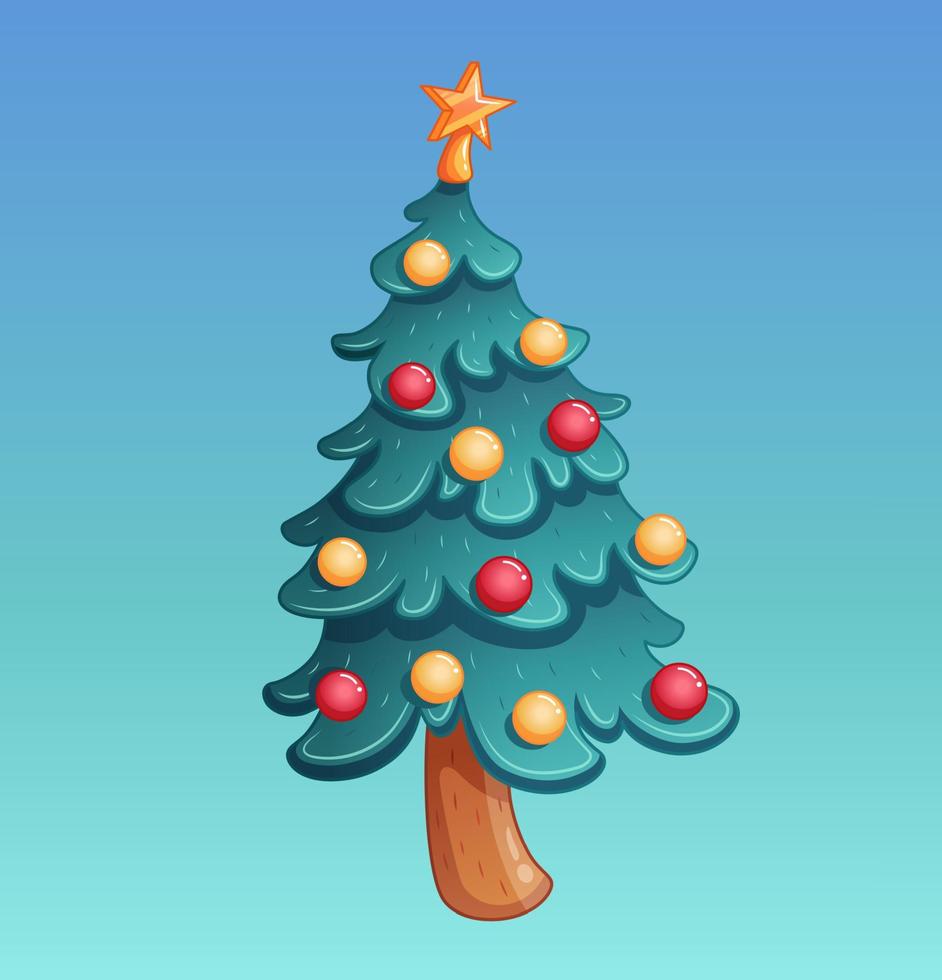 Christmas Tree Vector Cartoon Illustration For Christmas Decorations Background With Blue