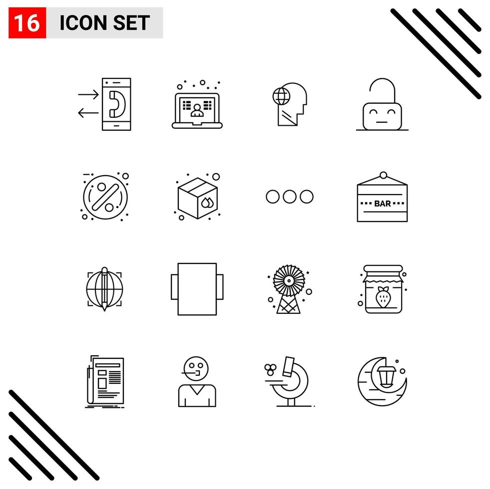 Set of 16 Vector Outlines on Grid for unlock off user control mind Editable Vector Design ...