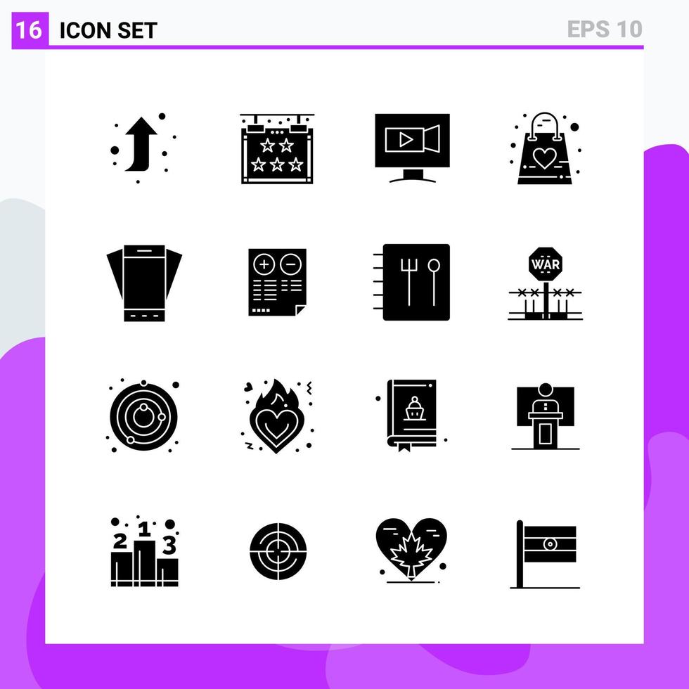 Set of 16 icons in solid style Creative Glyph Symbols for Website ...