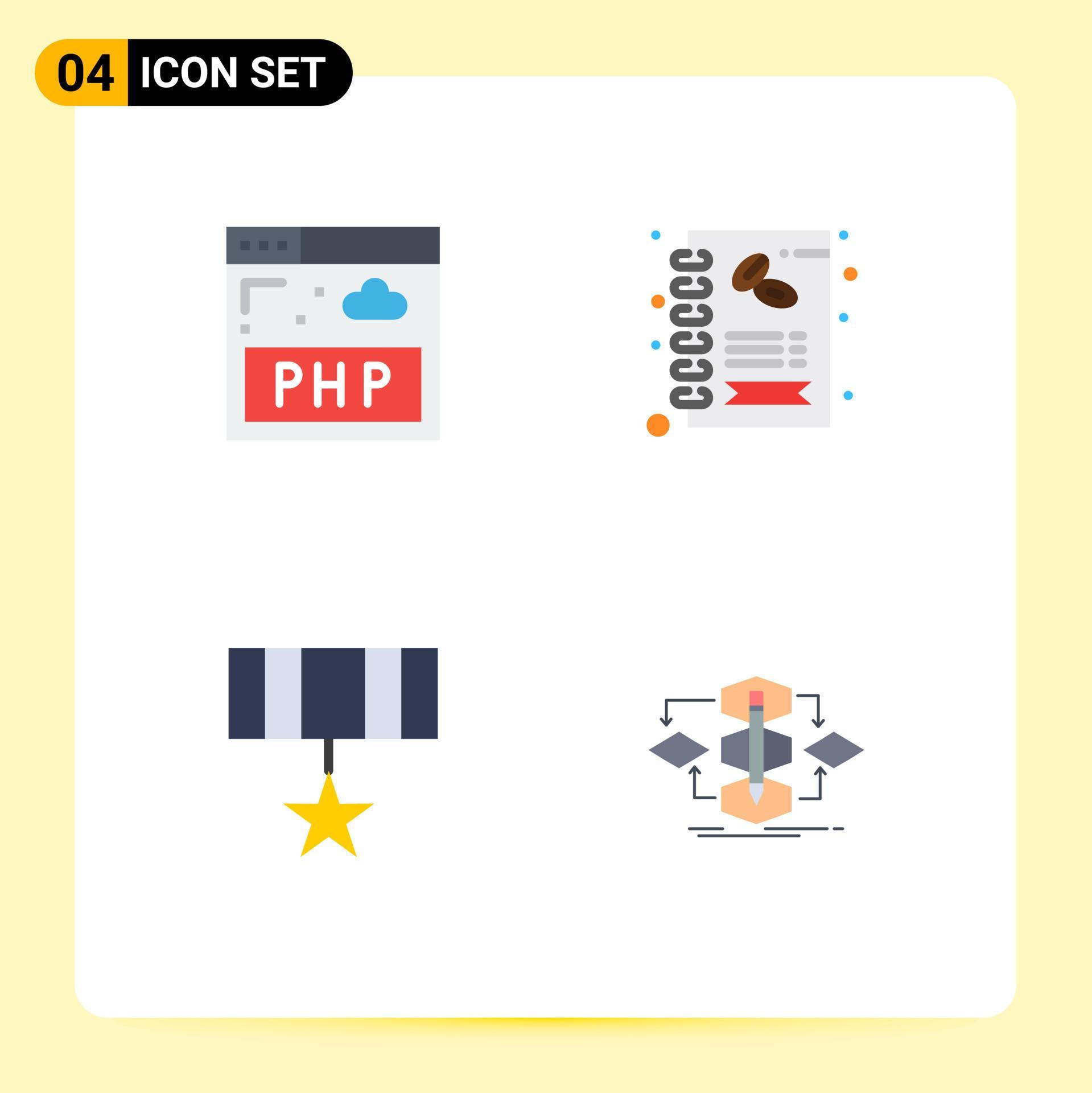 Flat Icon Pack of 4 Universal Symbols of data badge business shop ...