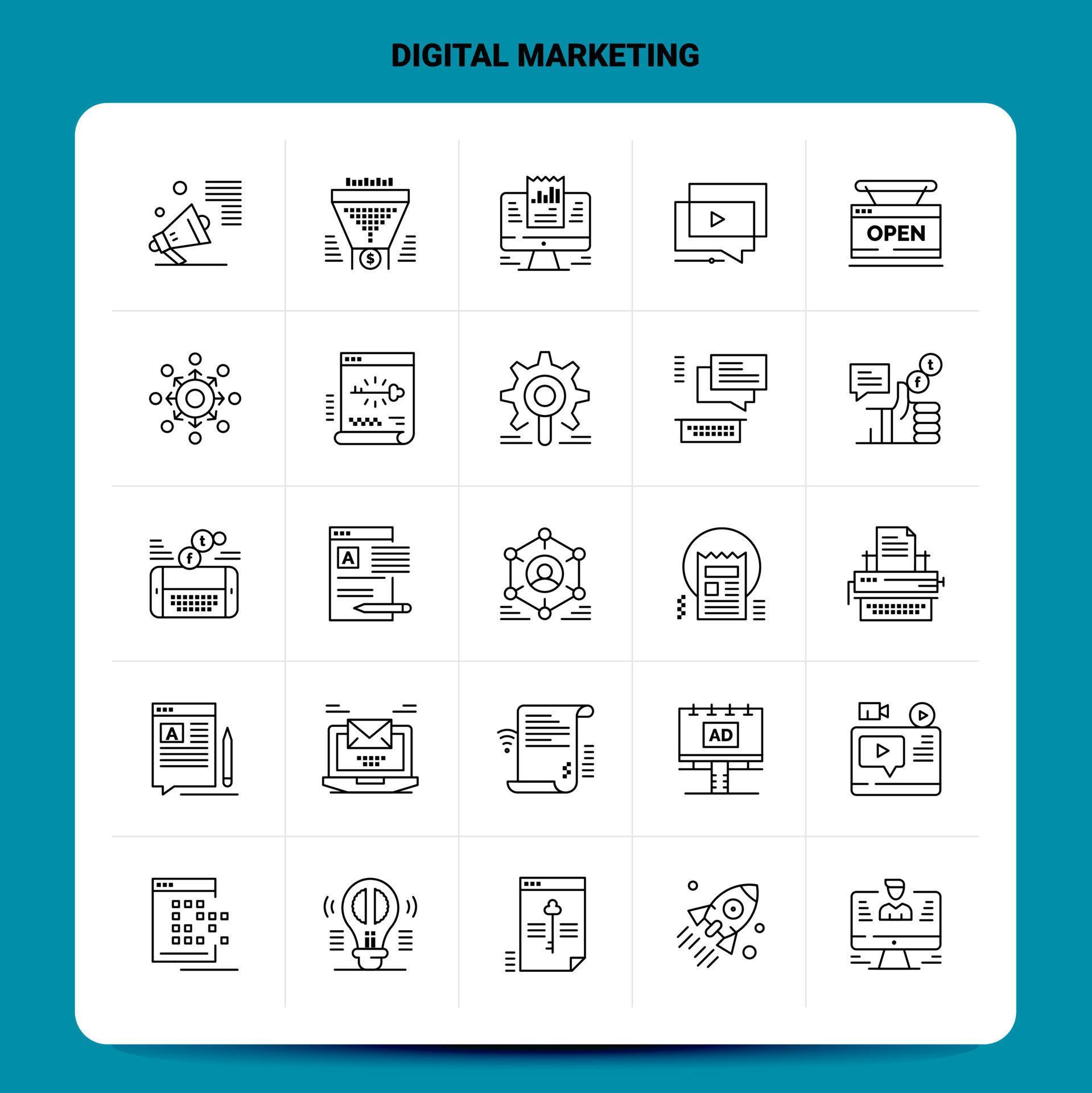OutLine 25 Digital Marketing Icon set Vector Line Style Design Black Icons Set Linear pictogram ...