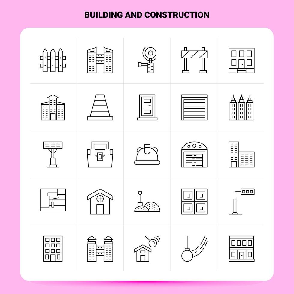 Outline 25 Building And Construction Icon Set Vector Line Style Design